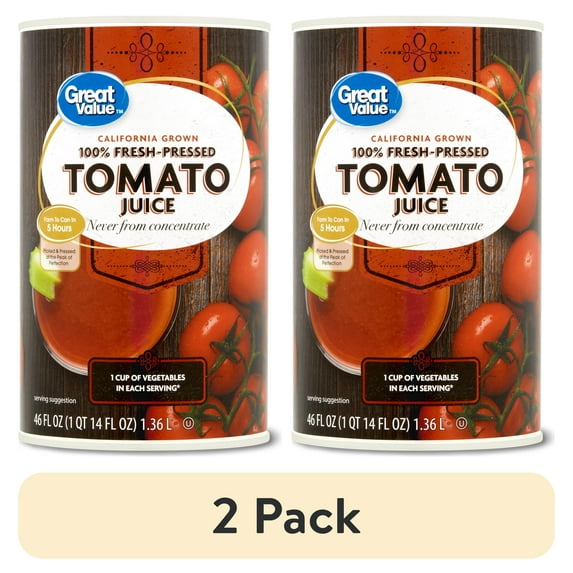 (2 pack) Great Value 100% Fresh-Pressed Tomato Juice, 46 fl oz ...