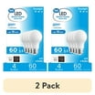 Great Value 18YR A19 LED Light Bulb, 8.5W(60W Equivalent) Dimmable Soft White E26 Medium Base, 4 ...