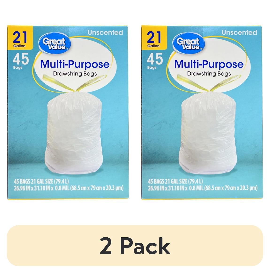 (2 pack) Great Value 21 Gallon Drawstring Trash Bag, Unscented, 45 Bags ...