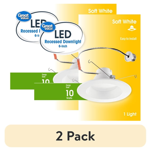 (2 pack) Great Value 6" LED Retrofit Downlight, 10-Watt (65W ...
