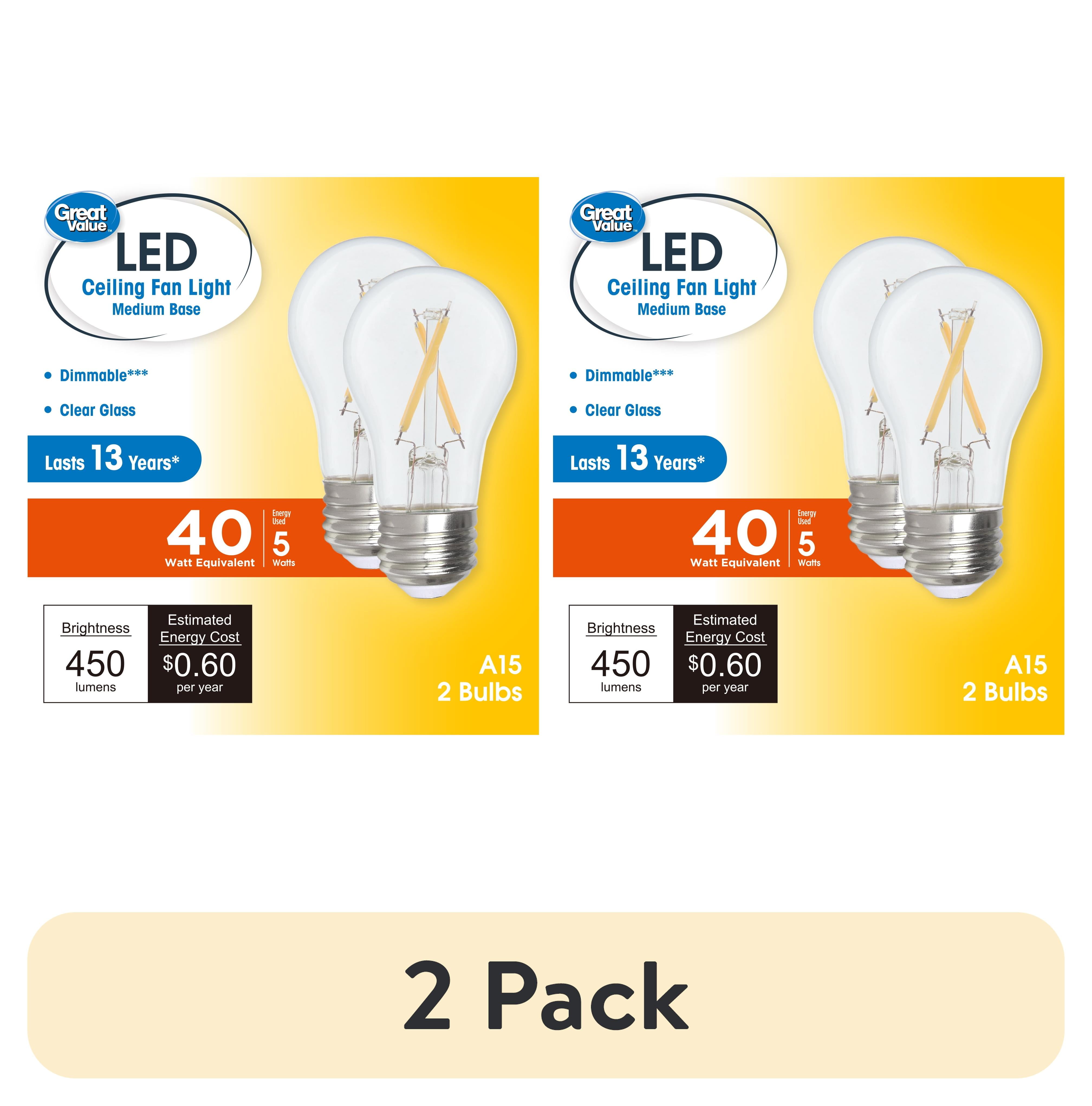 (2 pack) Great Value A15 LED Light Bulb, 5-Watt (40W Equivalent ...