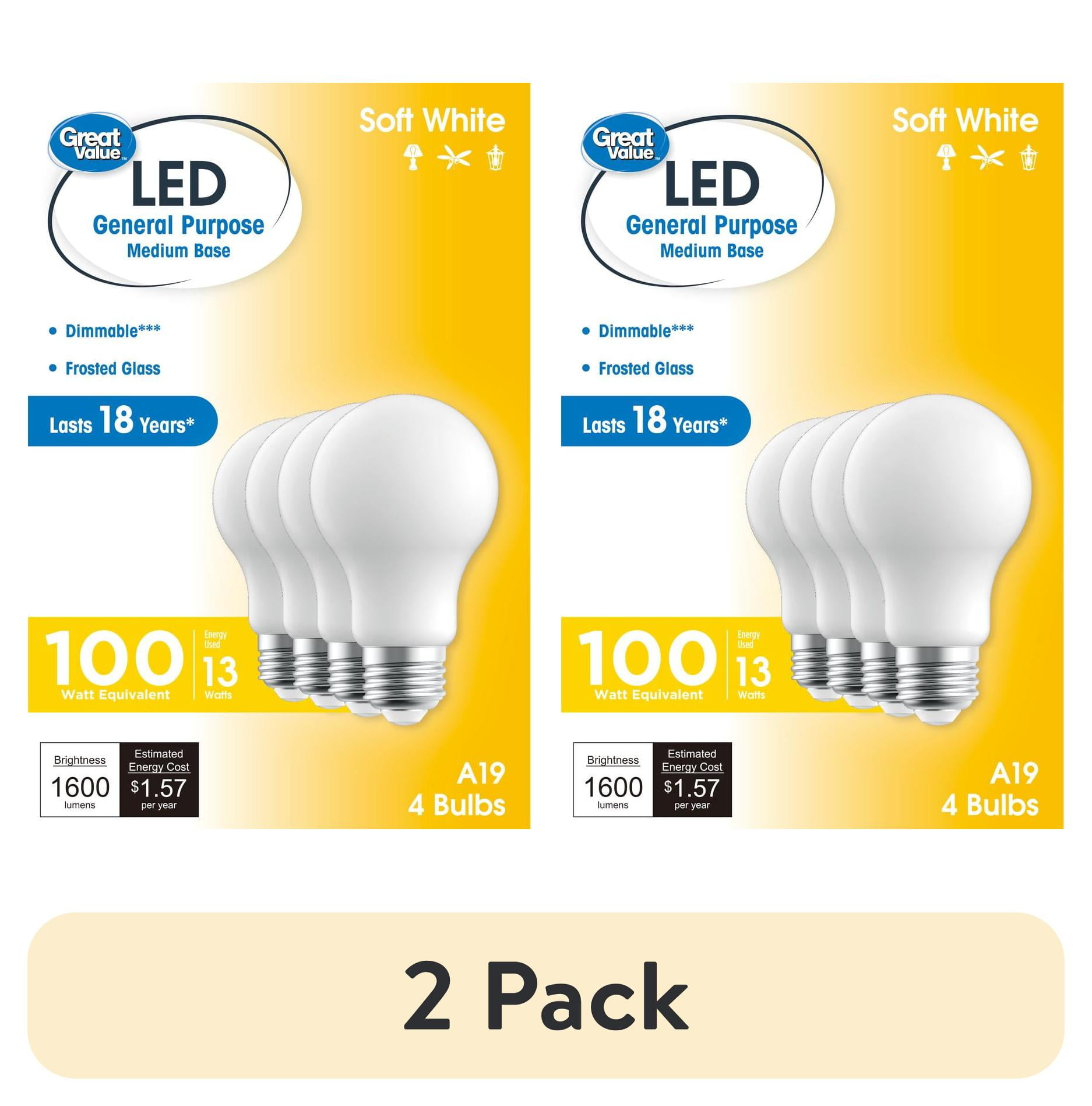 (2 pack) Great Value 18YR A19 LED Light Bulb, 13W (100W Equivalent ...