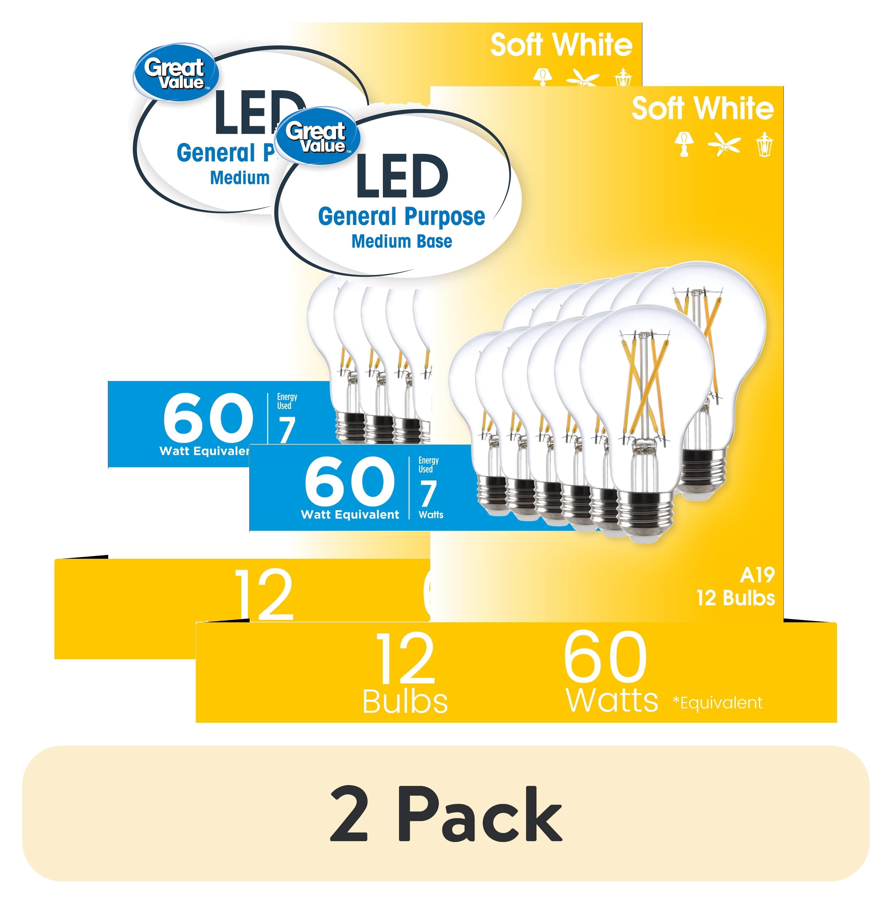 (2 pack) Great Value 18YR A19 LED Light Bulb, 7W (60W Equivalent ...