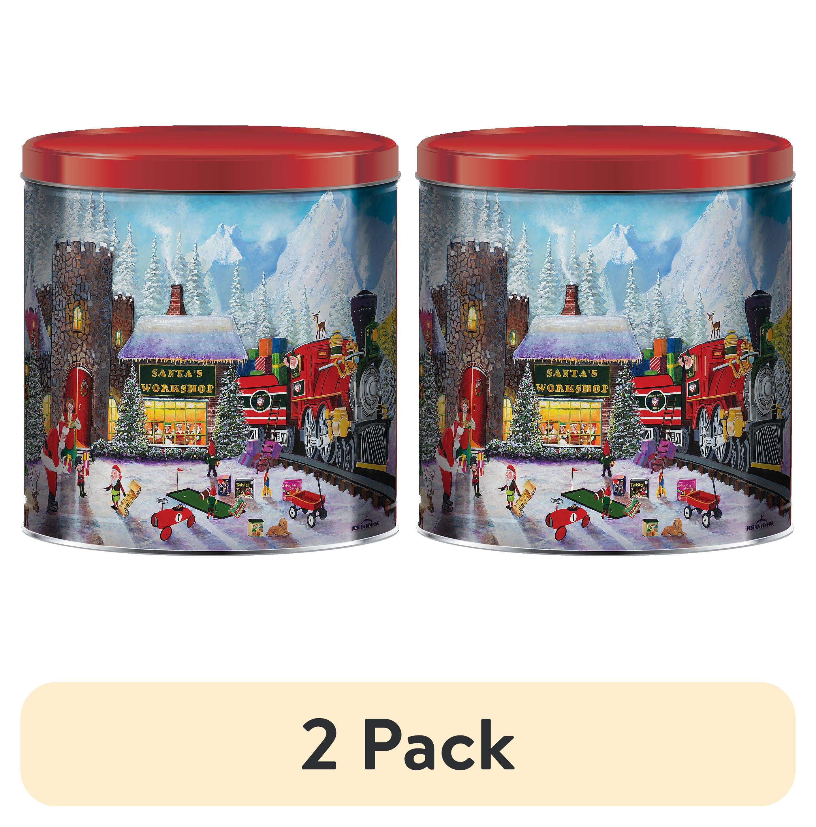 (2 pack) Great Value Christmas Popcorn Tin, Santas Workshop, Assorted ...
