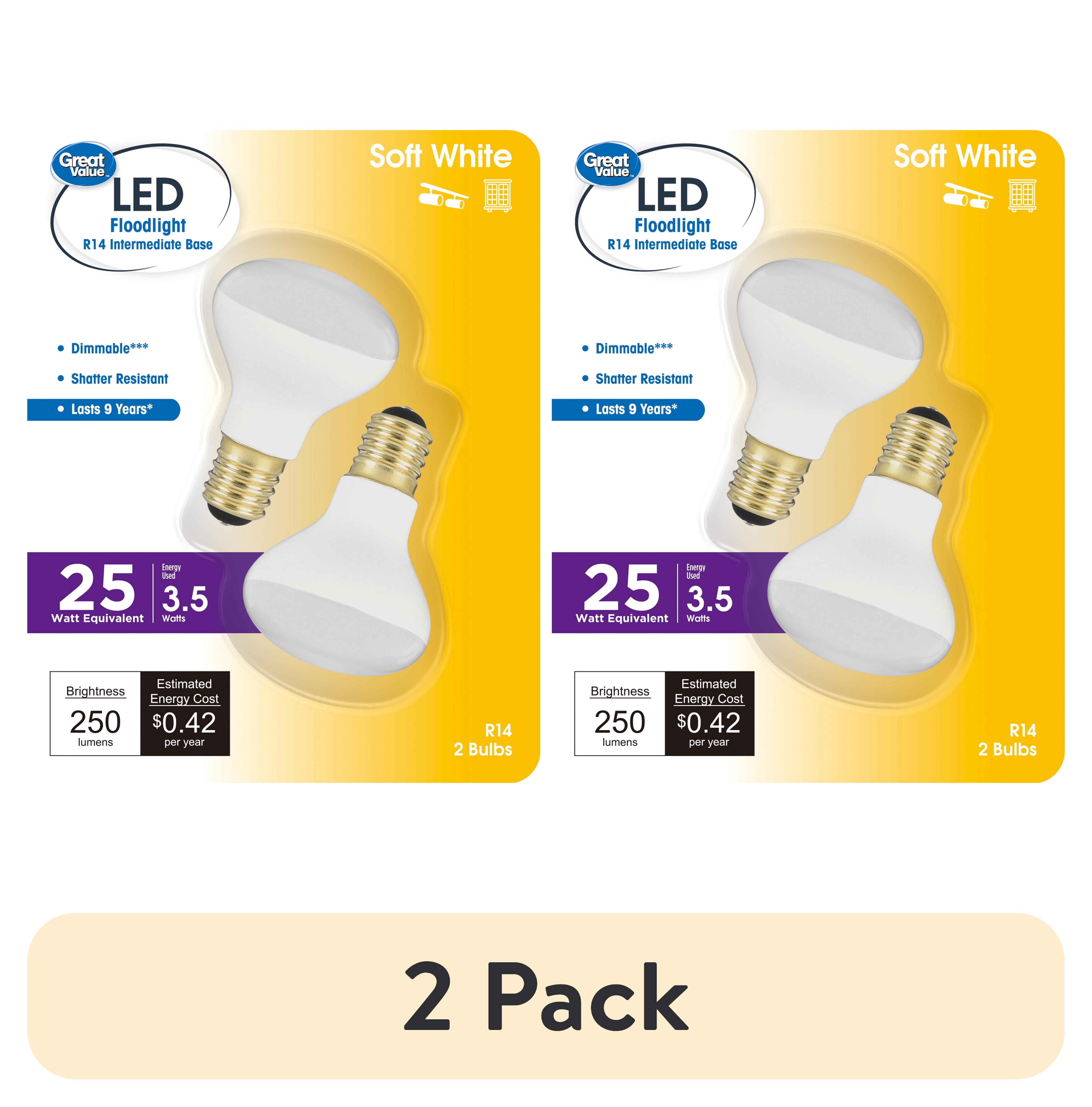 (2 pack) Great Value Dimmable R14 LED Directional Floodlight, 3.5W (25W ...