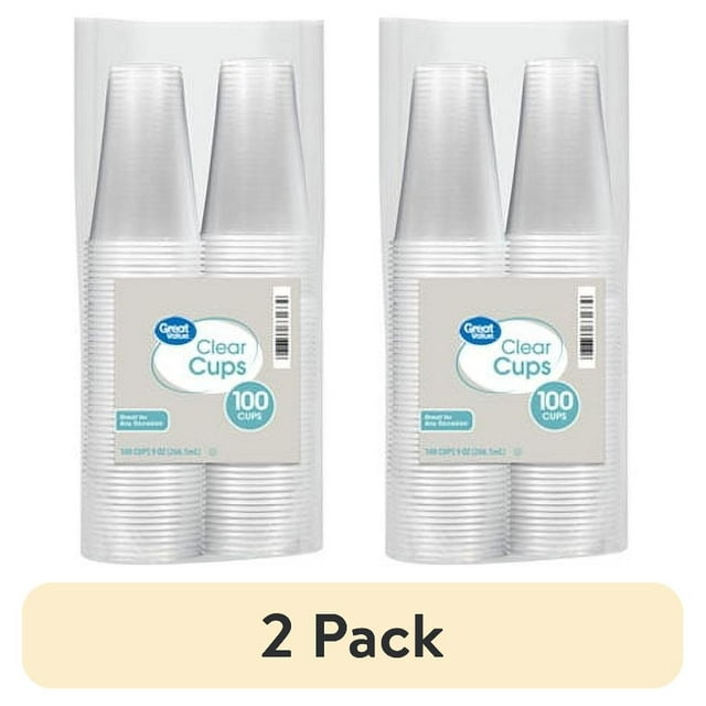 (2 pack) Great Value Disposable Plastic Cups, Clear, 9 oz, 100 Count ...