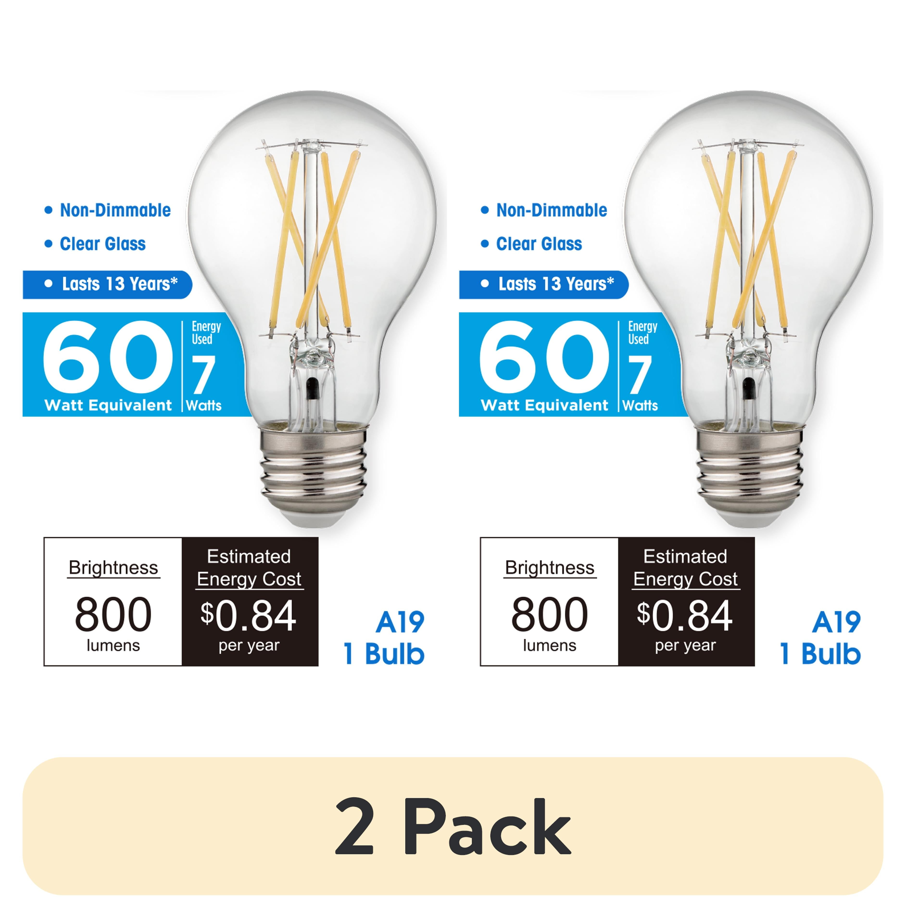 (2 pack) Great Value A19 Dusk to Dawn Auto Sensing LED Light Bulb, 7 ...