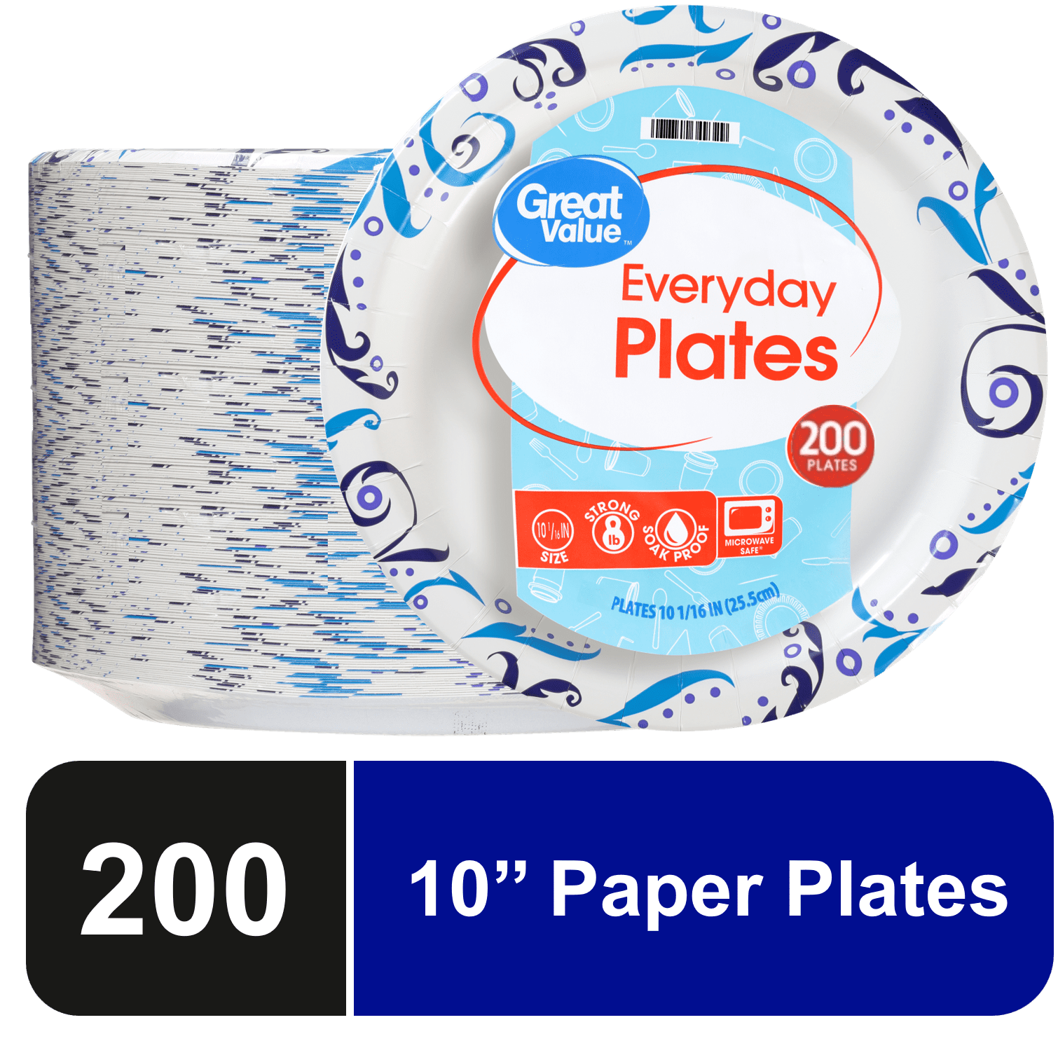 (2 pack) Great Value Disposable Paper Plates, 10", 100 Count - Walmart.com