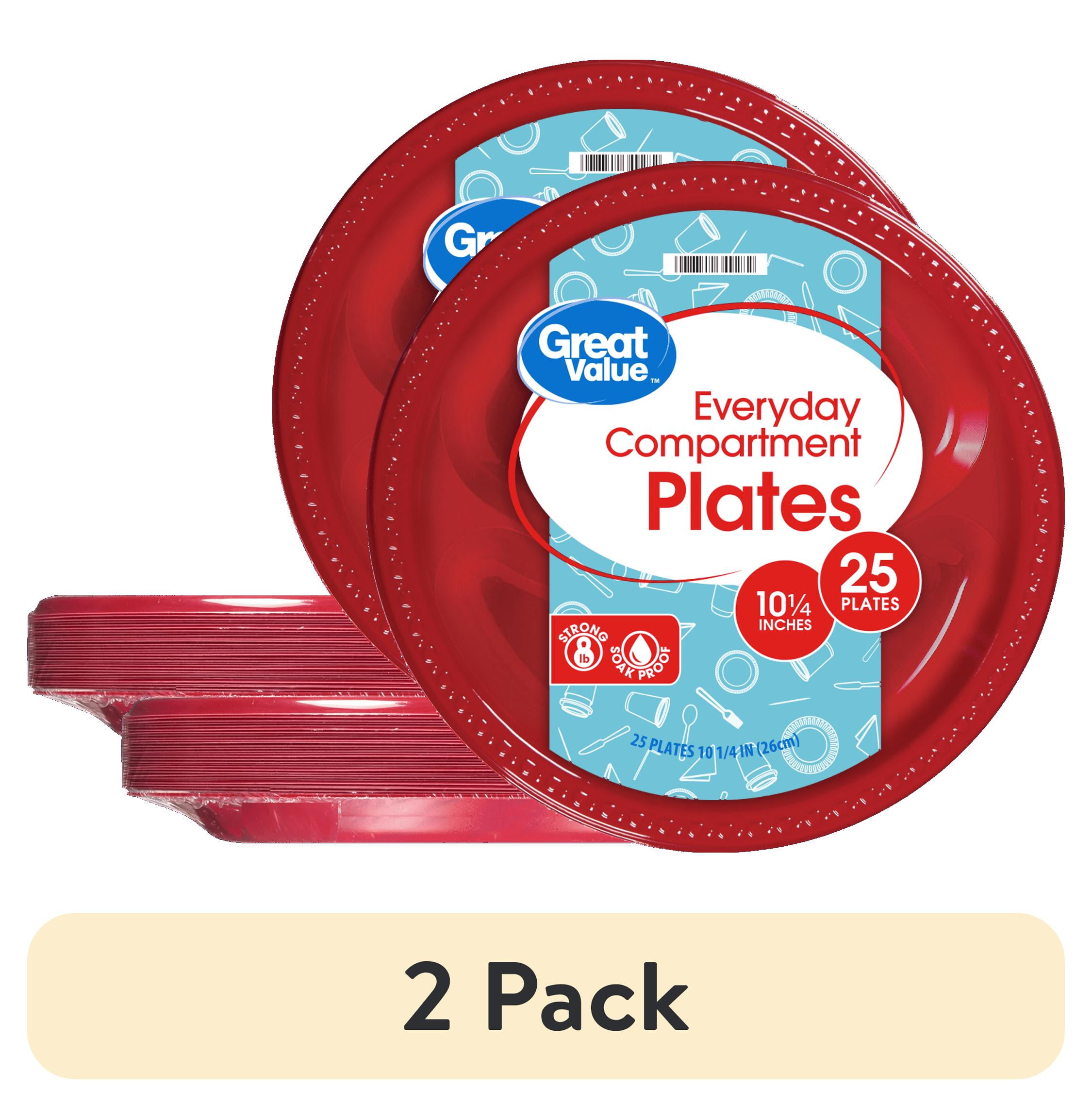 (2 pack) Great Value Everyday Disposable Plastic Compartment Plate, 10 ...