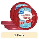 (2 pack) Great Value Everyday Disposable Plastic Compartment Plate, Red ...