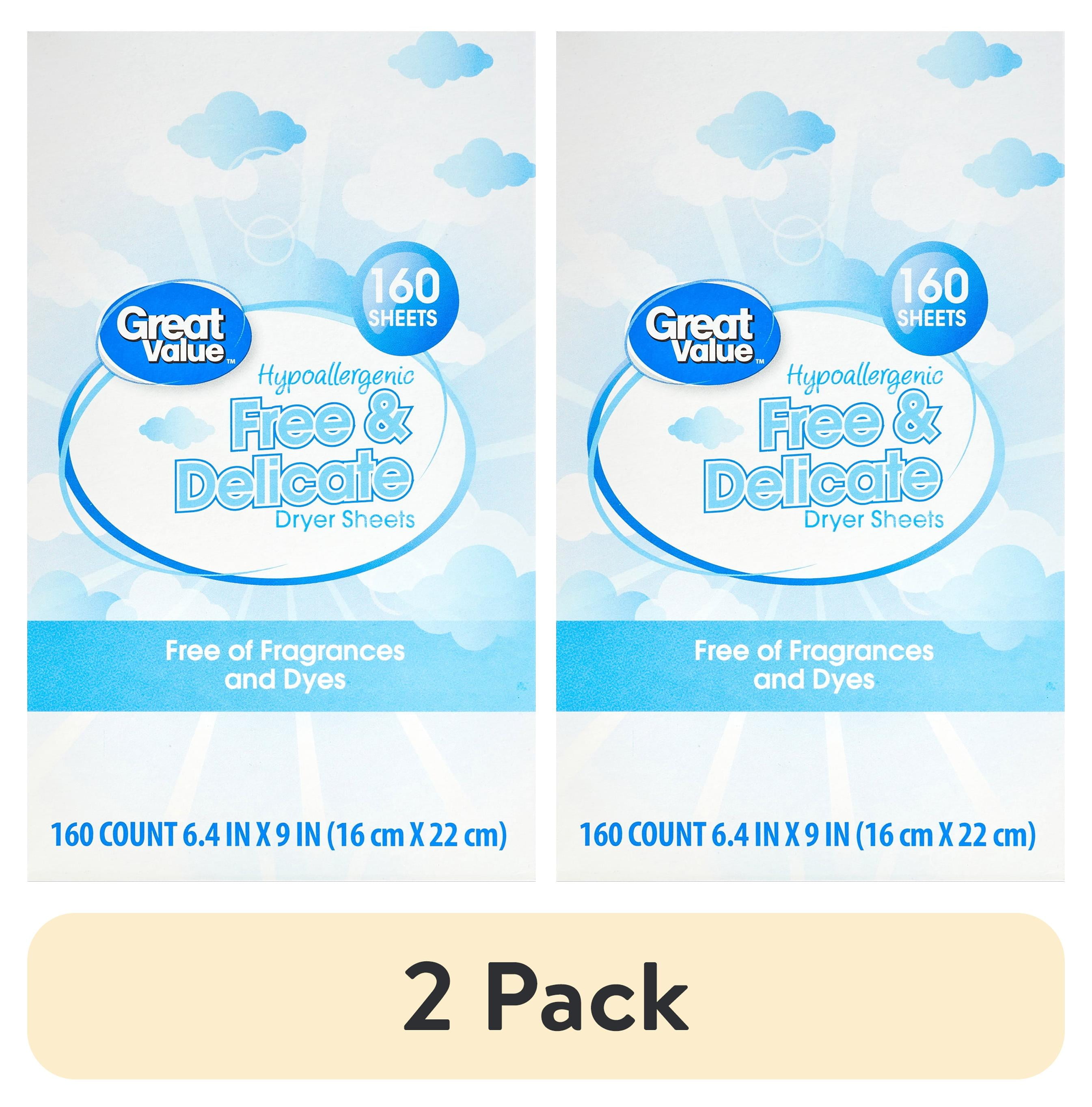 (2 pack) Great Value Free & Delicate Hypoallergenic Dryer Sheets, 160 ...