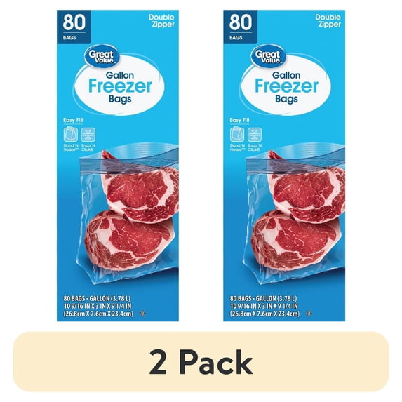 (2 pack) Great Value Freezer Guard Double Zipper Freezer Bags, Gallon ...