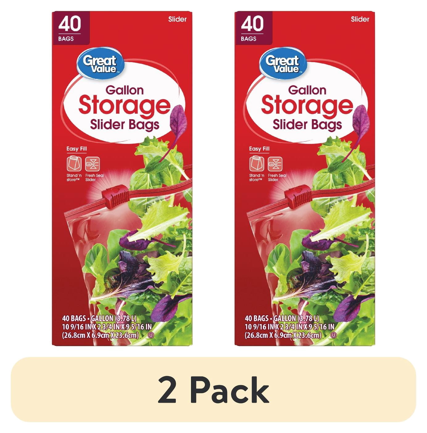 (2 pack) Great Value Fresh Seal Slider Zipper Bags, Gallon Storage, 40 ...