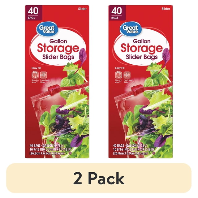 (2 pack) Great Value Fresh Seal Slider Zipper Bags, Gallon Storage, 40 ...