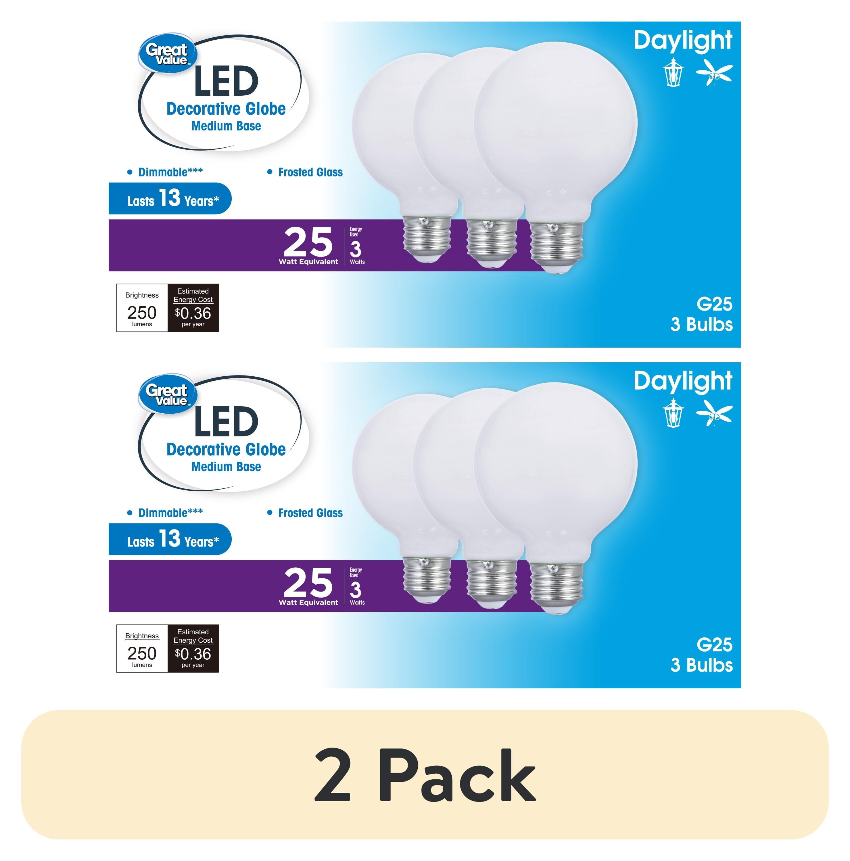 (2 pack) Great Value G25 LED Light Bulb, 3-Watt (25W Equivalent ...