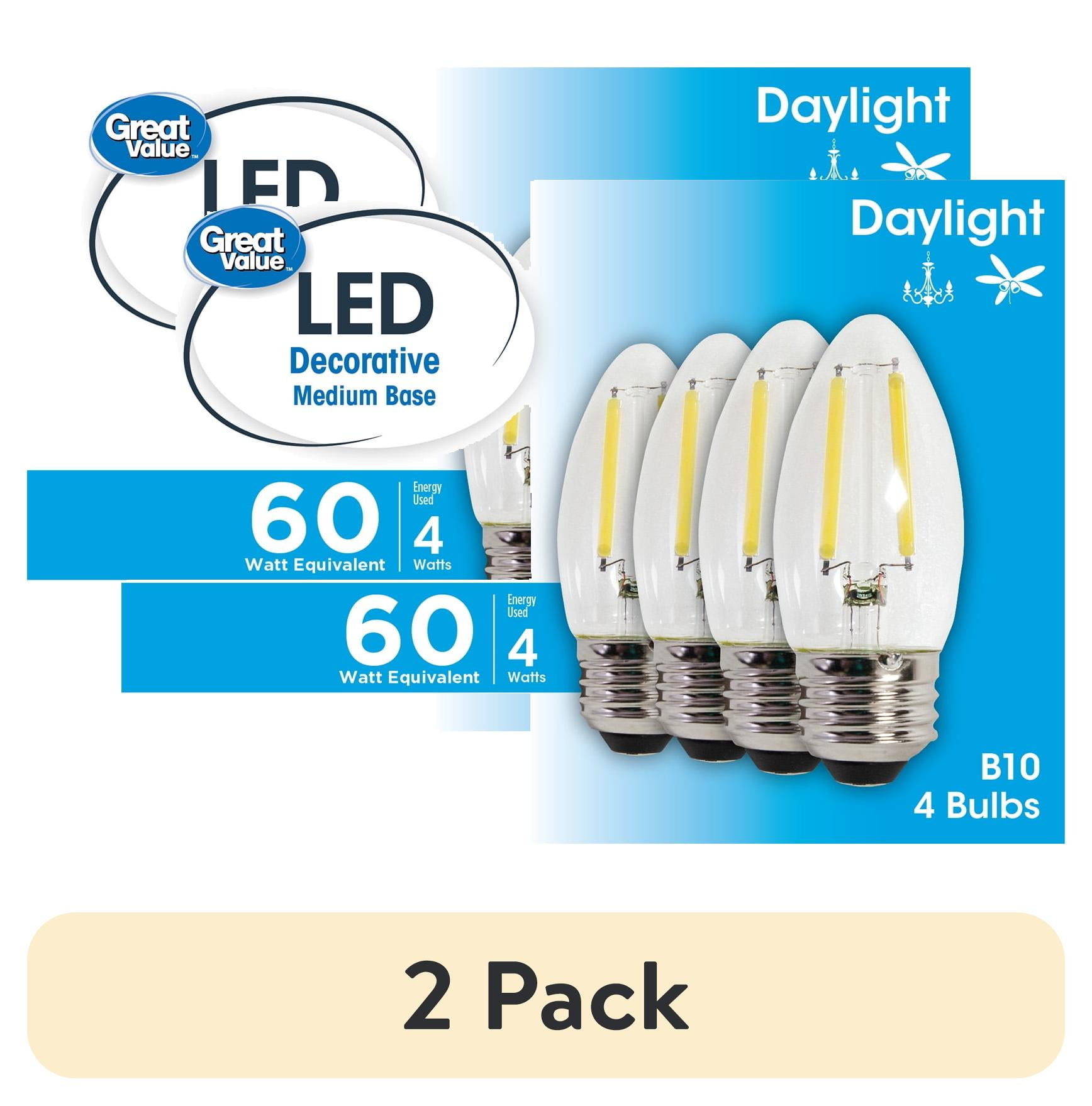 (2 pack) Great Value LED, 4W (60W Eqv) B10 Deco Lamp E26 Medium Base ...