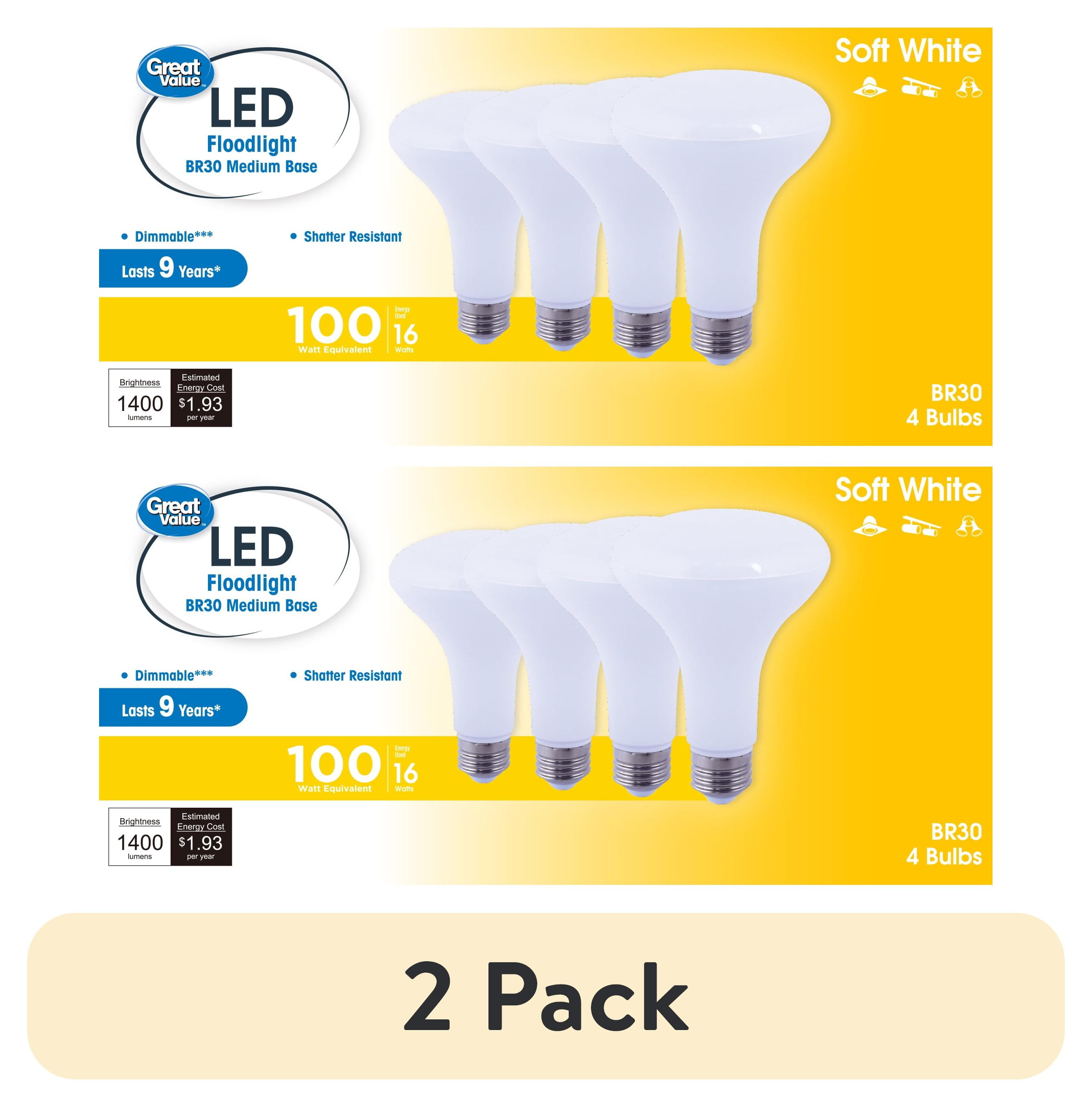 (2 pack) Great Value LED Floodlight Bulb, 16W(100W Equivalent) Soft ...