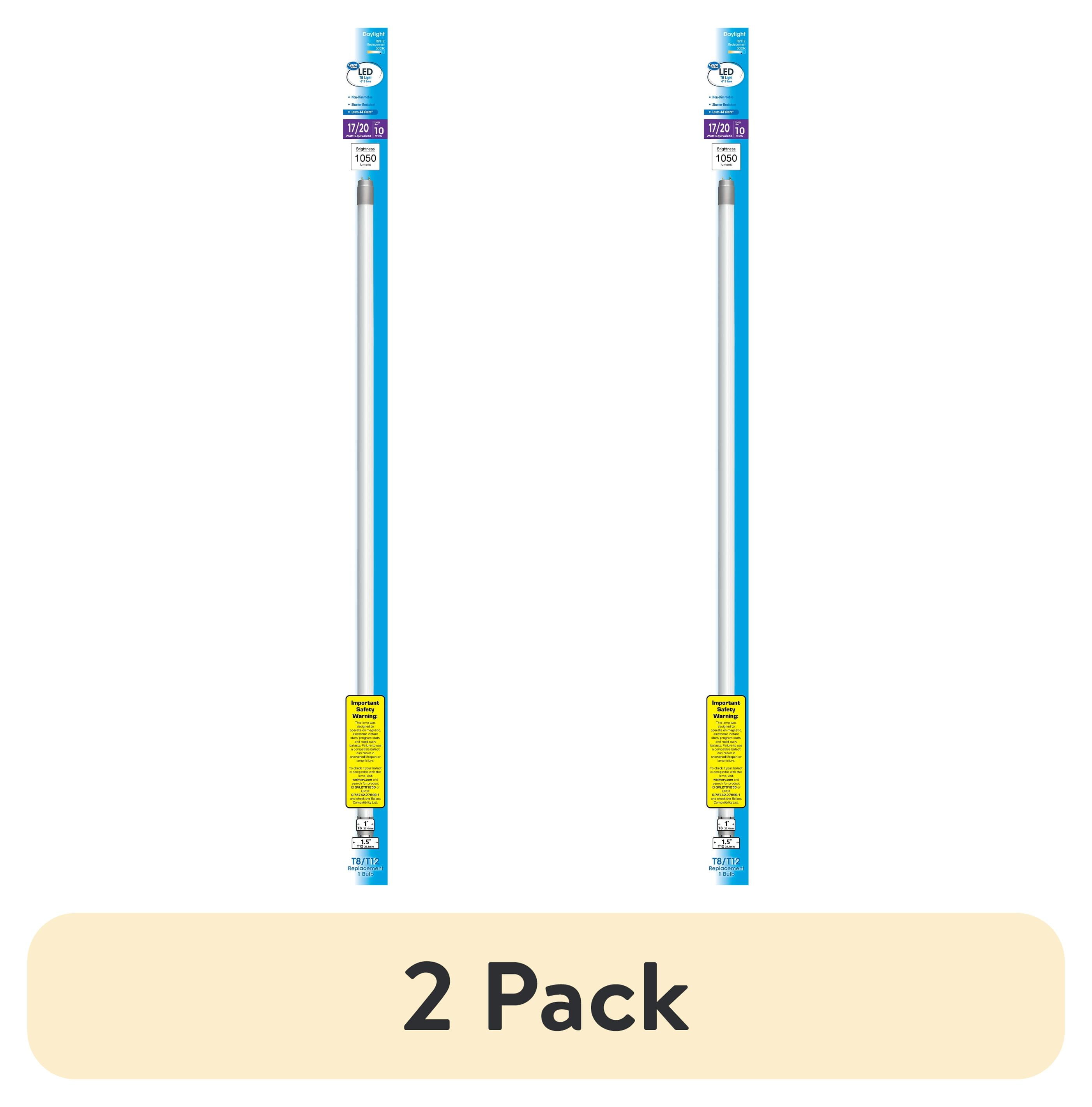 (2 pack) Great Value LED Light Bulb, 10 Watts (20W Equivalent) T8/T12 ...