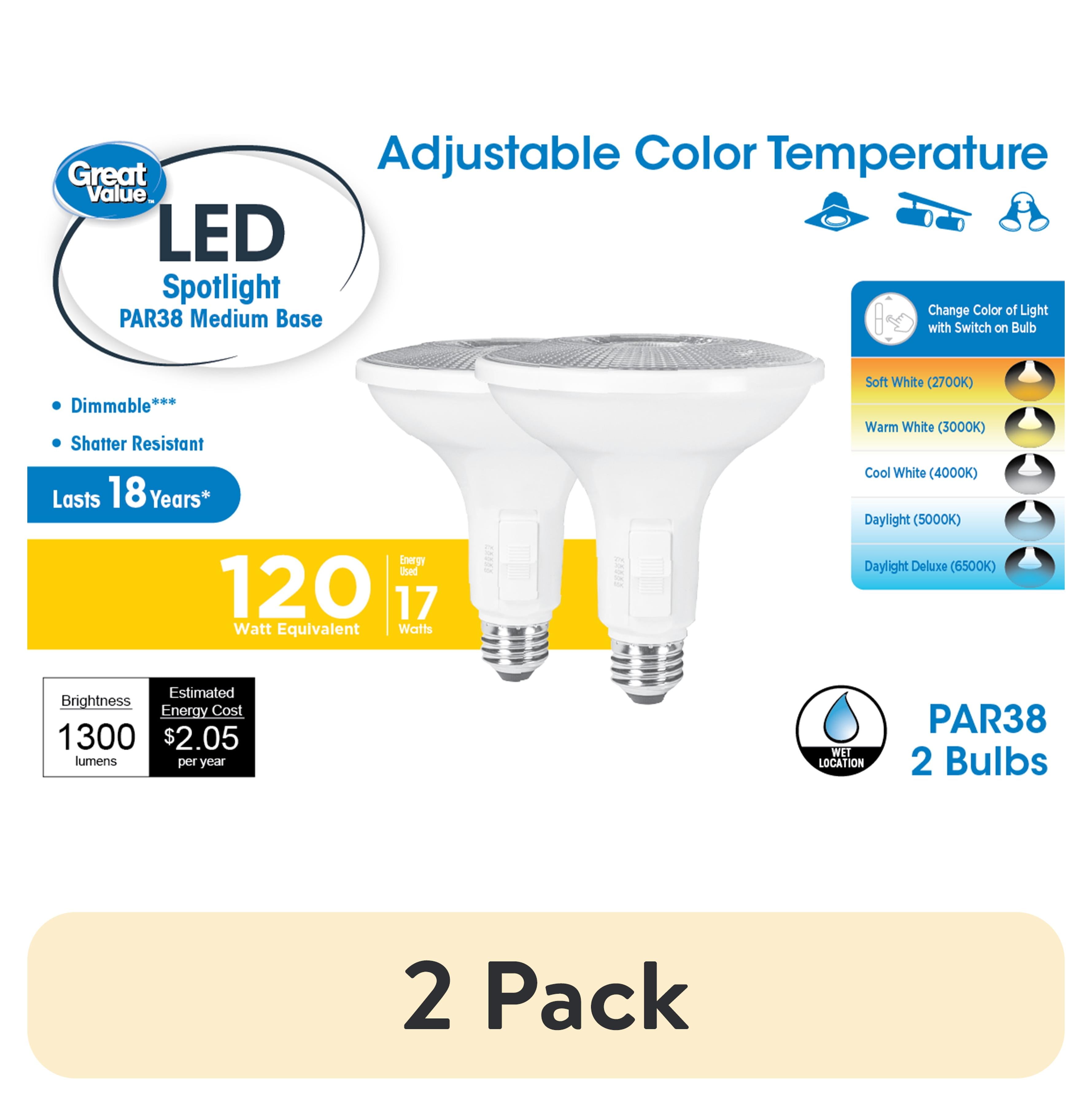 (2 pack) Great Value LED Light Bulb, 15 Watts (120W Equivalent) PAR38 ...
