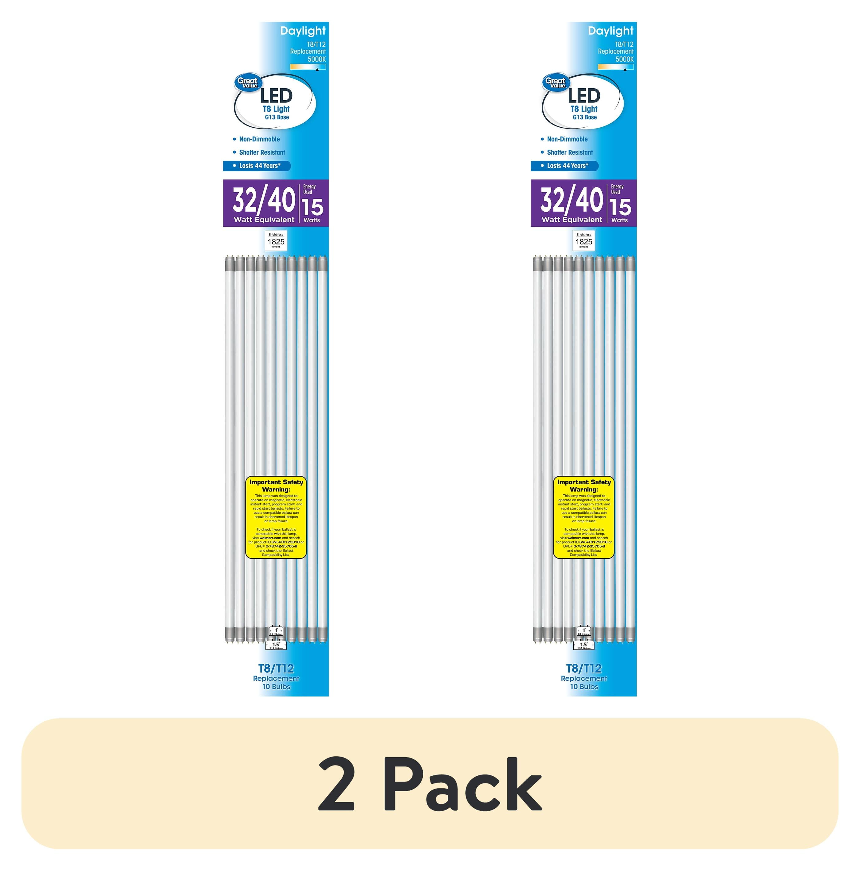 (2 pack) Great Value LED Light Bulb, 17 Watts T8/T12 Replacement Lamp ...