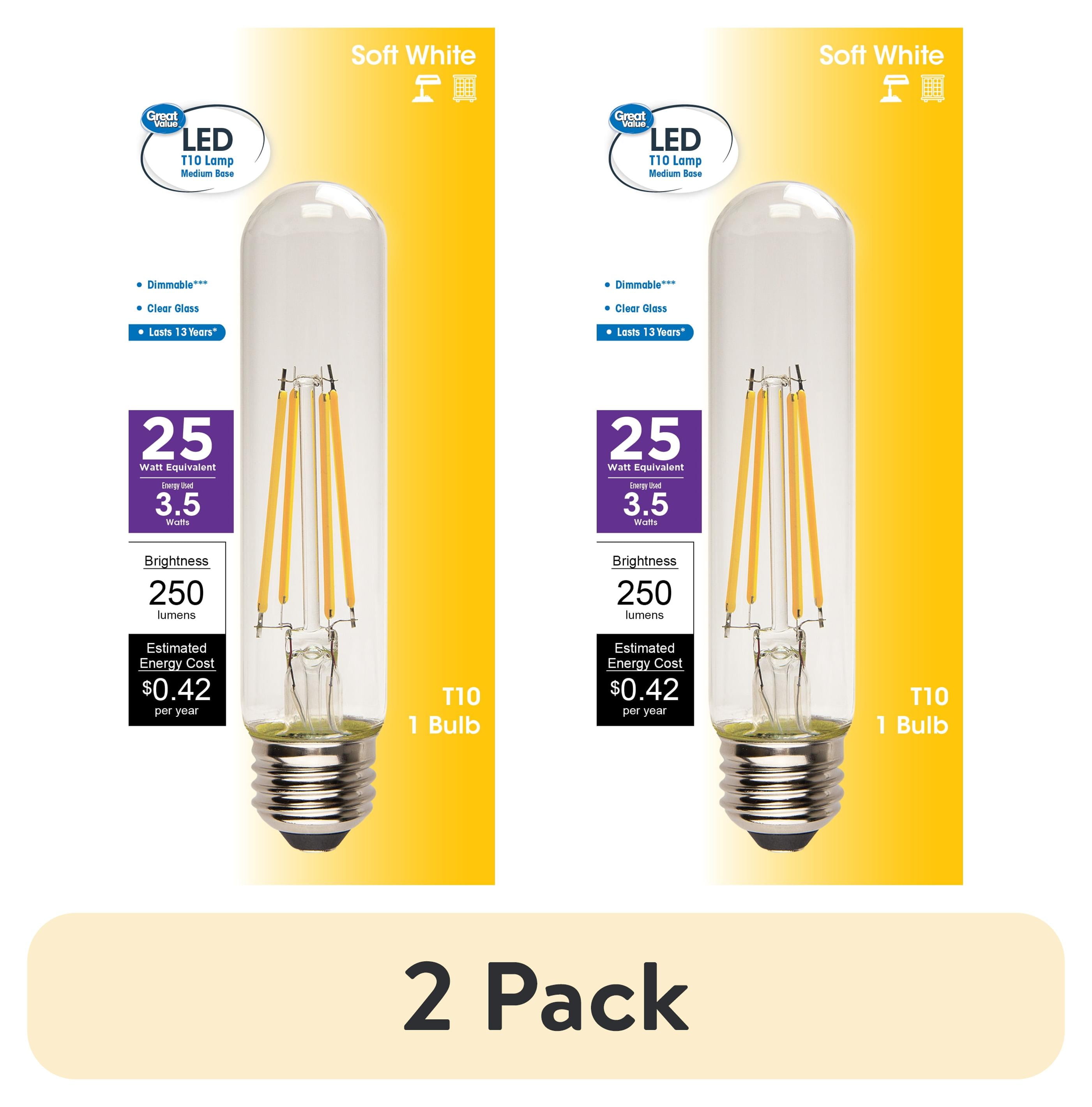 (2 pack) Great Value LED Light Bulb, 3.5 Watts (25W Equivalent) T10 ...
