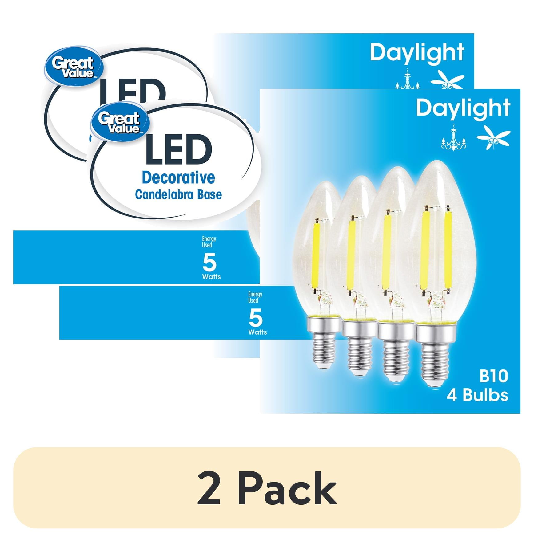 (2 pack) Great Value B10 LED 5W Daylight Decorative E12 Candelabra Base ...