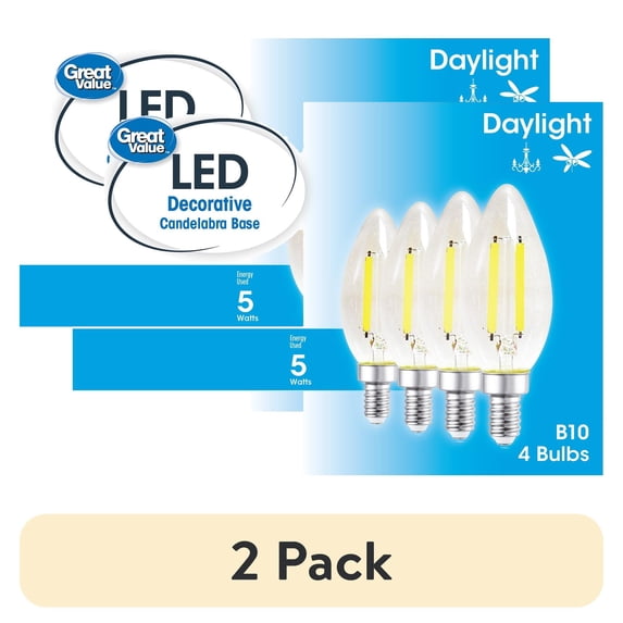 (2 pack) Great Value B10 LED 5W Daylight Decorative E12 Candelabra Base ...