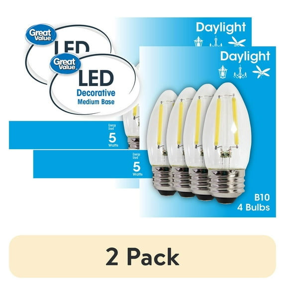 (2 pack) Great Value LED Light Bulb, 4W (60W Equivalent) B10 Deco Lamp ...