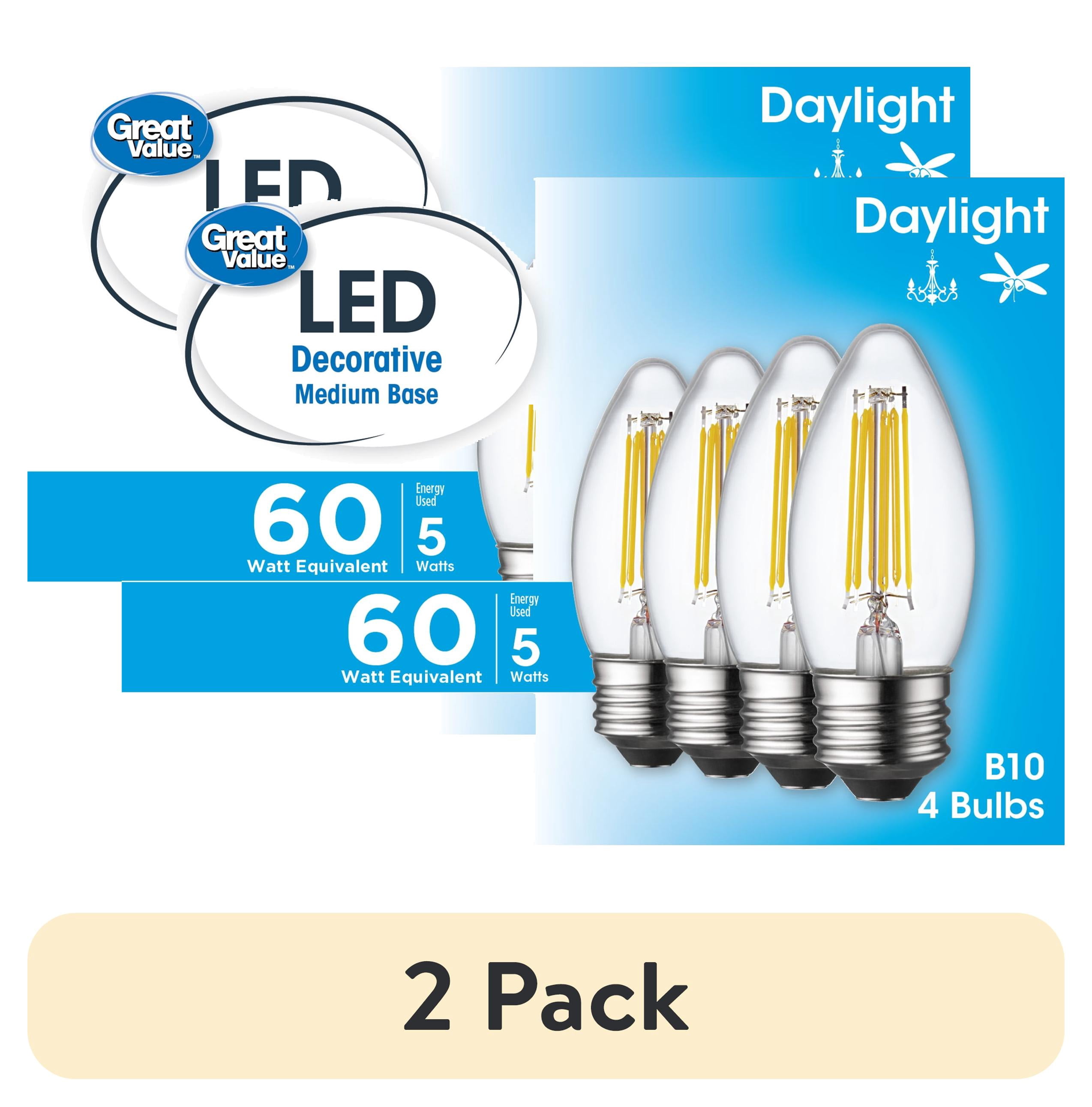(2 pack) Great Value LED Light Bulb, 5.5 Watts (60W Equivalent) B10 ...