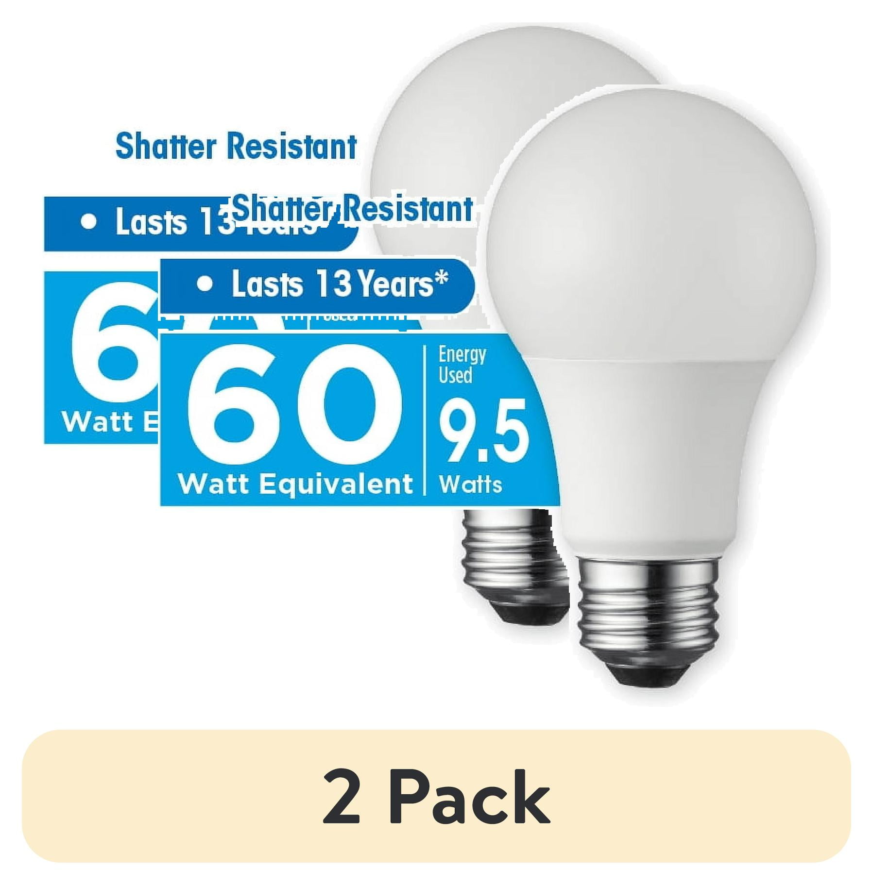 (2 pack) Great Value A19 LED 9.5W (60W Equivalent) Daylight E26 Medium ...