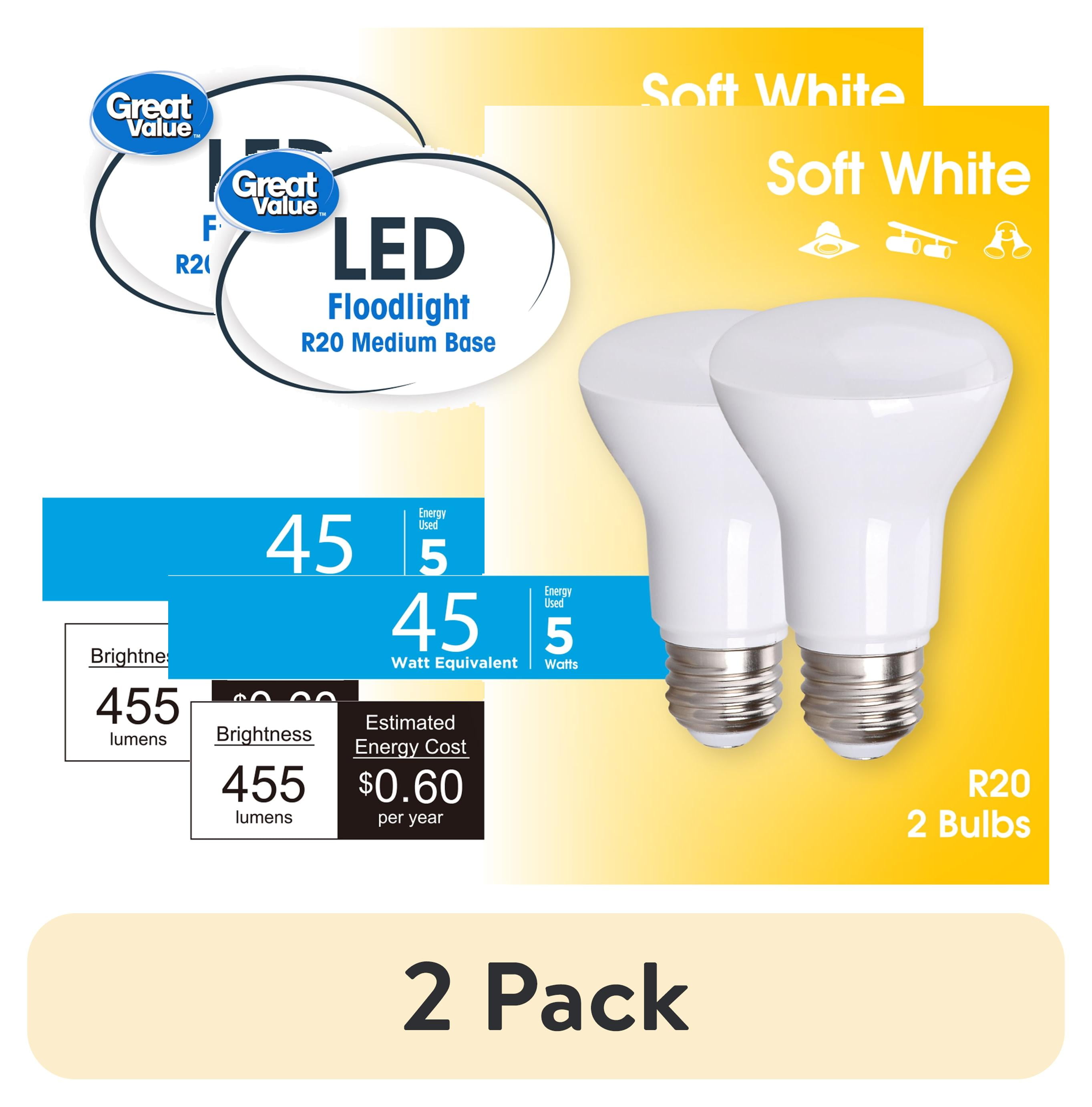 (2 pack) Great Value Led Direction Indoor Flood Light Br20, 6W, Soft ...