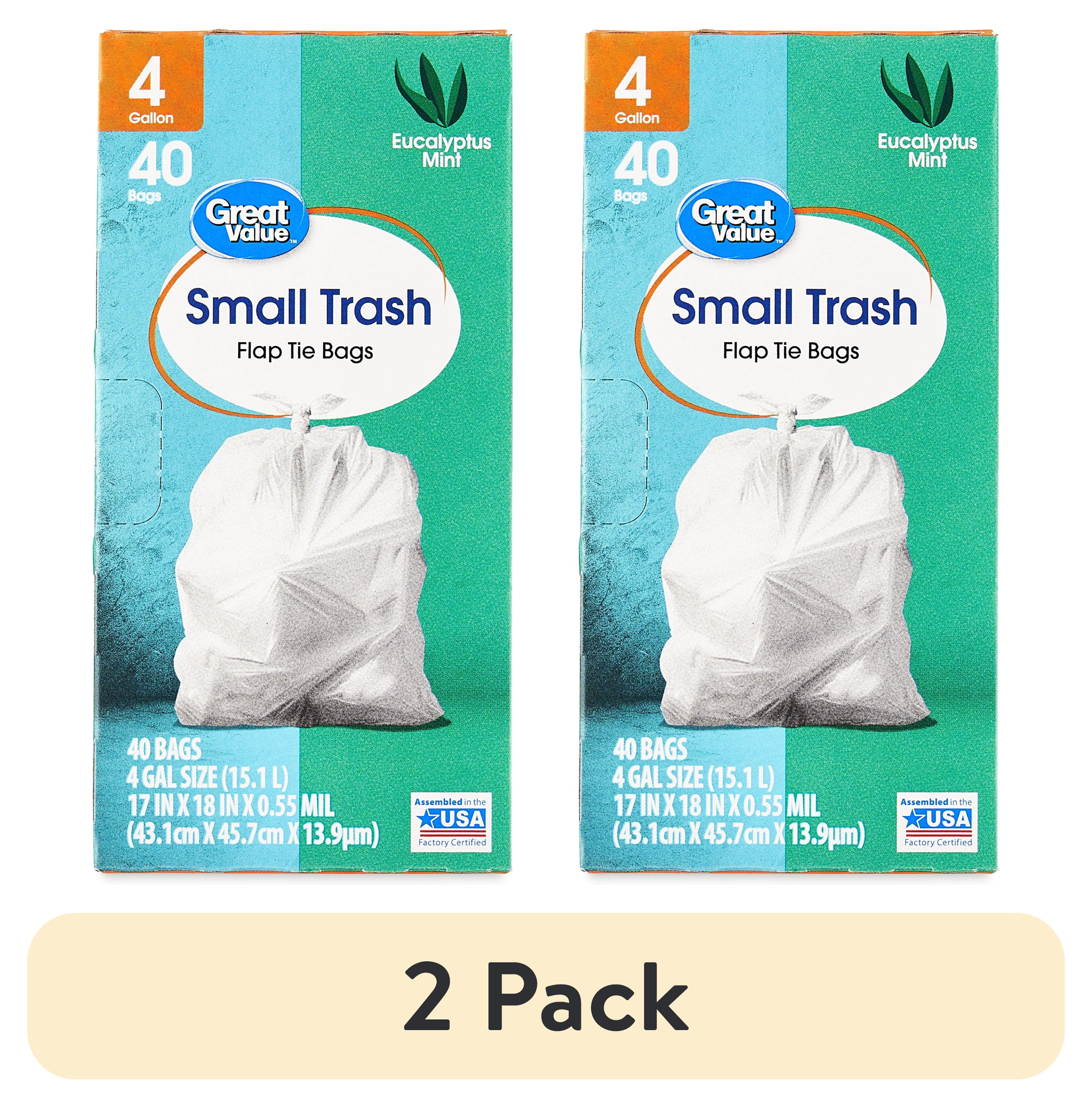(2 pack) Great Value Small Flap Tie Trash Bags, Eucalyptus Mint Scent ...
