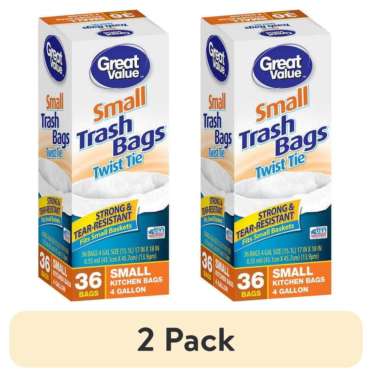 (2 pack) Great Value 4 Gallon Twist Tie Small Kitchen Bags, 36 Count ...