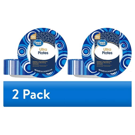 (2 pack) Great Value Ultra Disposable Paper Plates, 10", 100 Count ...