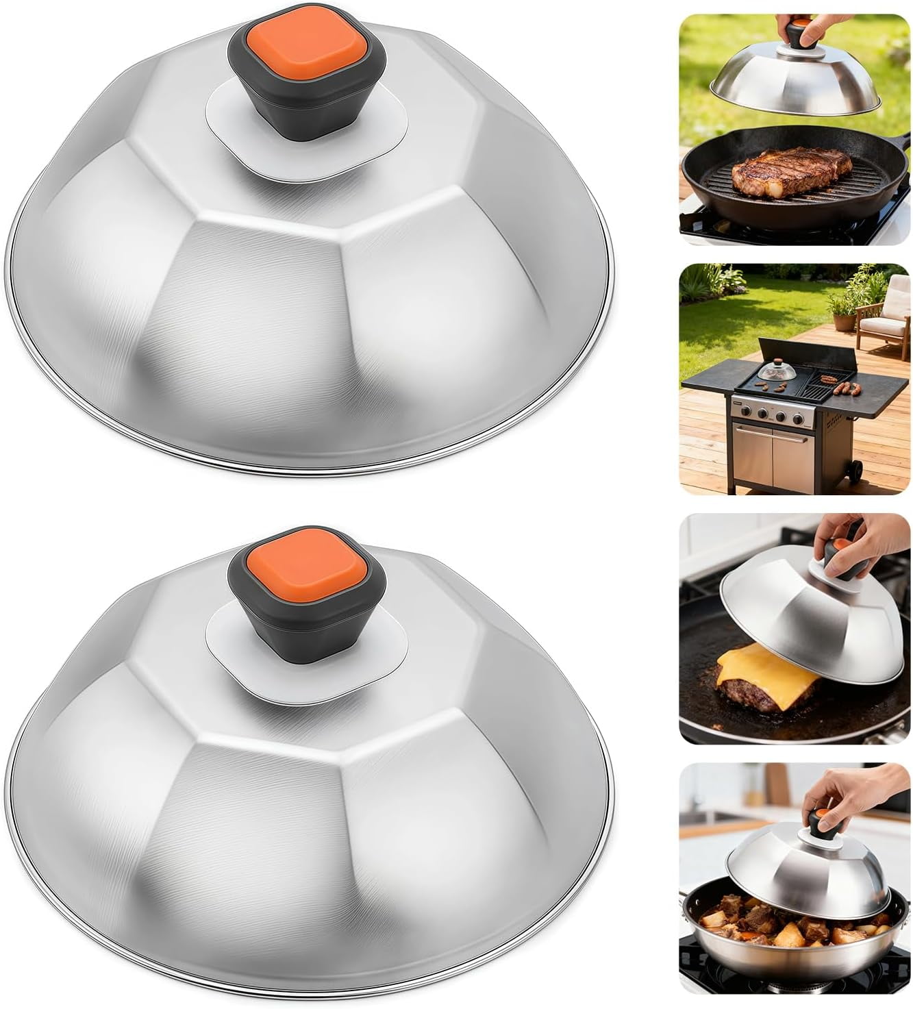 2 pack Griddle Steam Dome -Basting & Cheese Melting Cover - Griddle ...