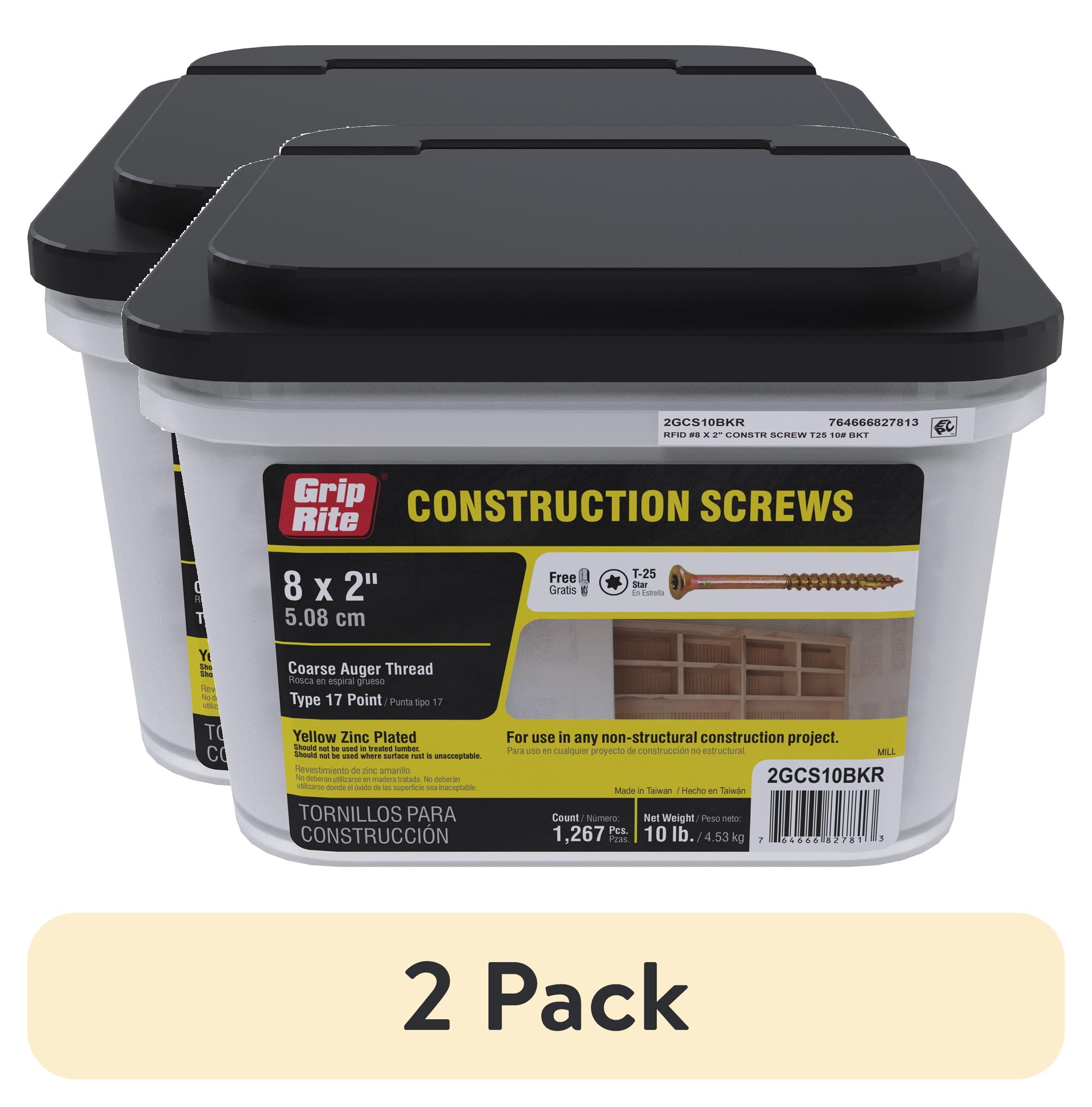 (2 pack) Grip-Rite #8 x 2 in. Star Drive Gold Construction Wood Screw ...