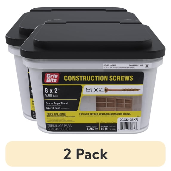 (2 pack) Grip-Rite #8 x 2 in. Star Drive Gold Construction Wood Screw ...