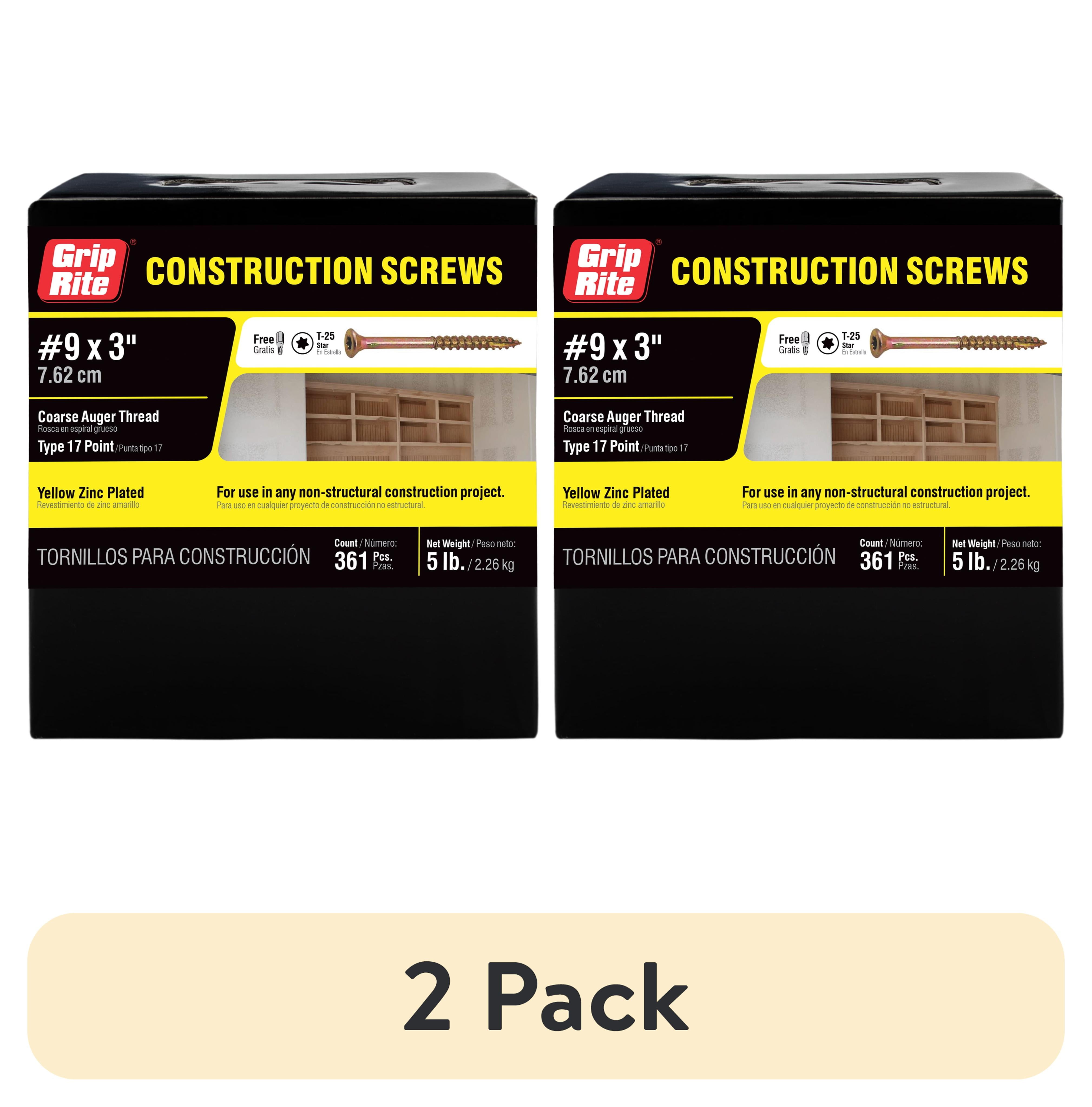 (2 pack) Grip-Rite #9 x 3 in. Star Drive Gold Construction Wood Screw 5 ...
