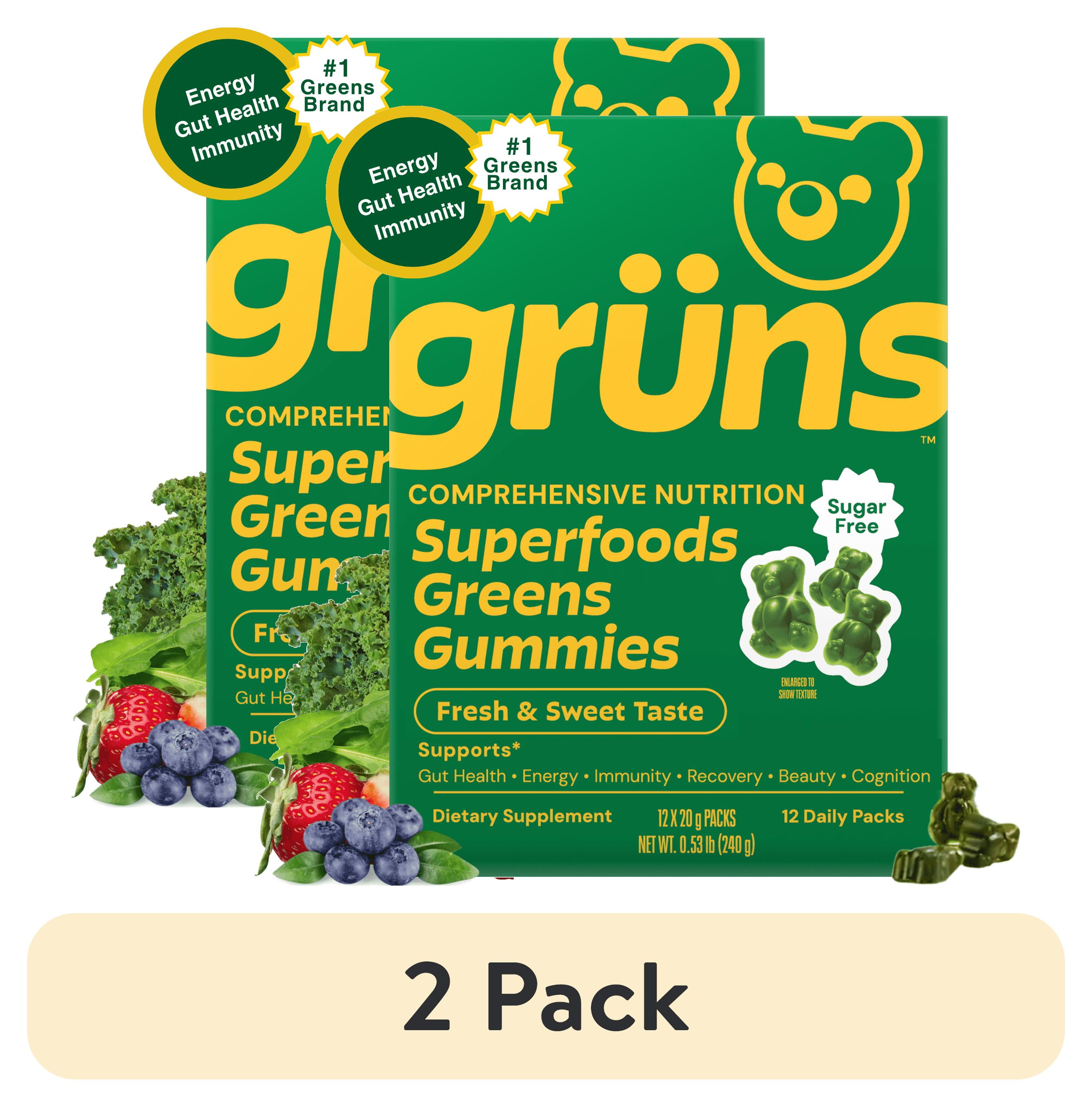 (2 pack) Gruns Adult Superfood Greens Gummies, Sugar-Free, 21 Vitamins ...