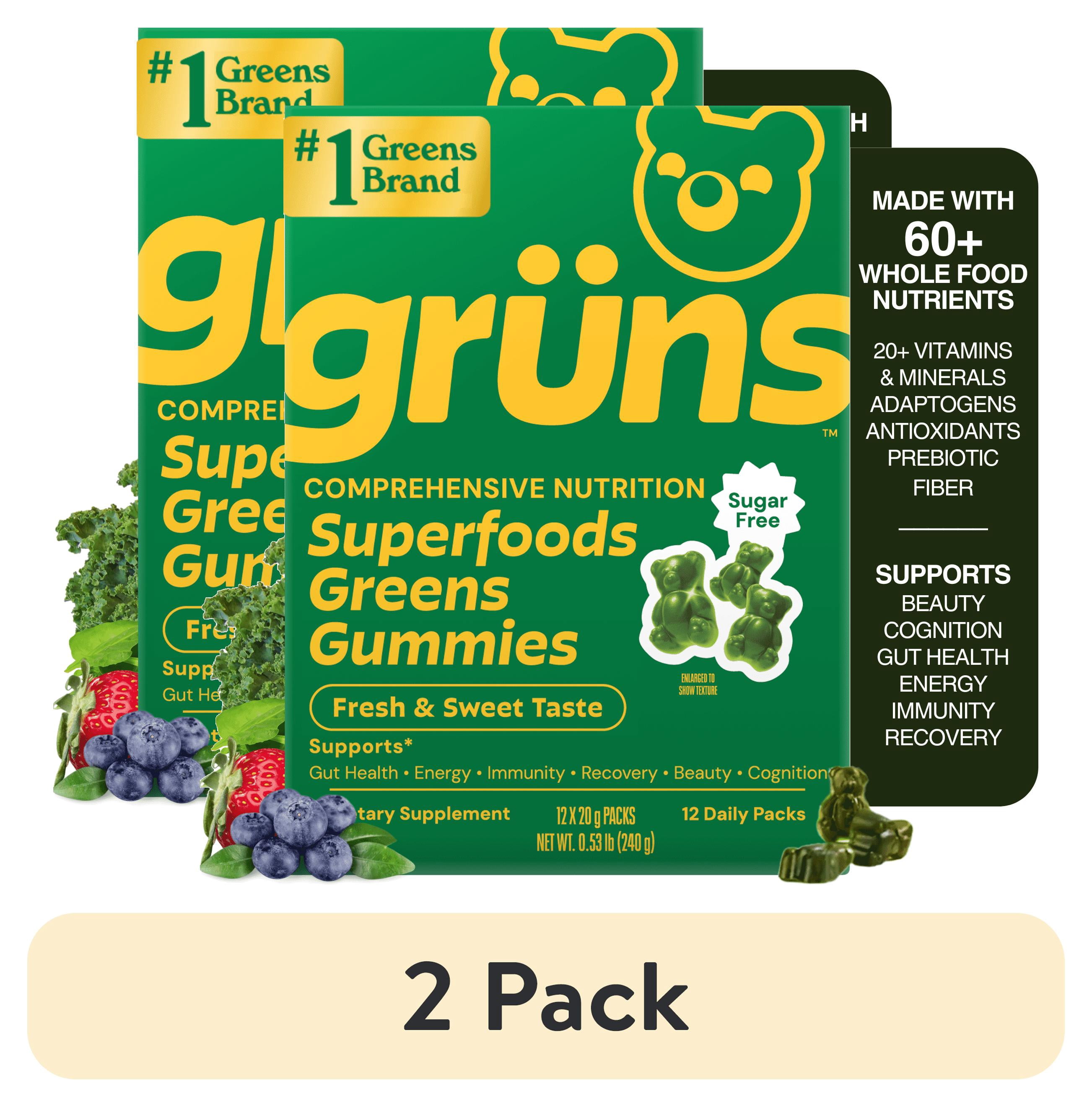 (2 pack) Gruns Adult Superfood Greens Gummies, Sugar-Free, 21 Vitamins ...