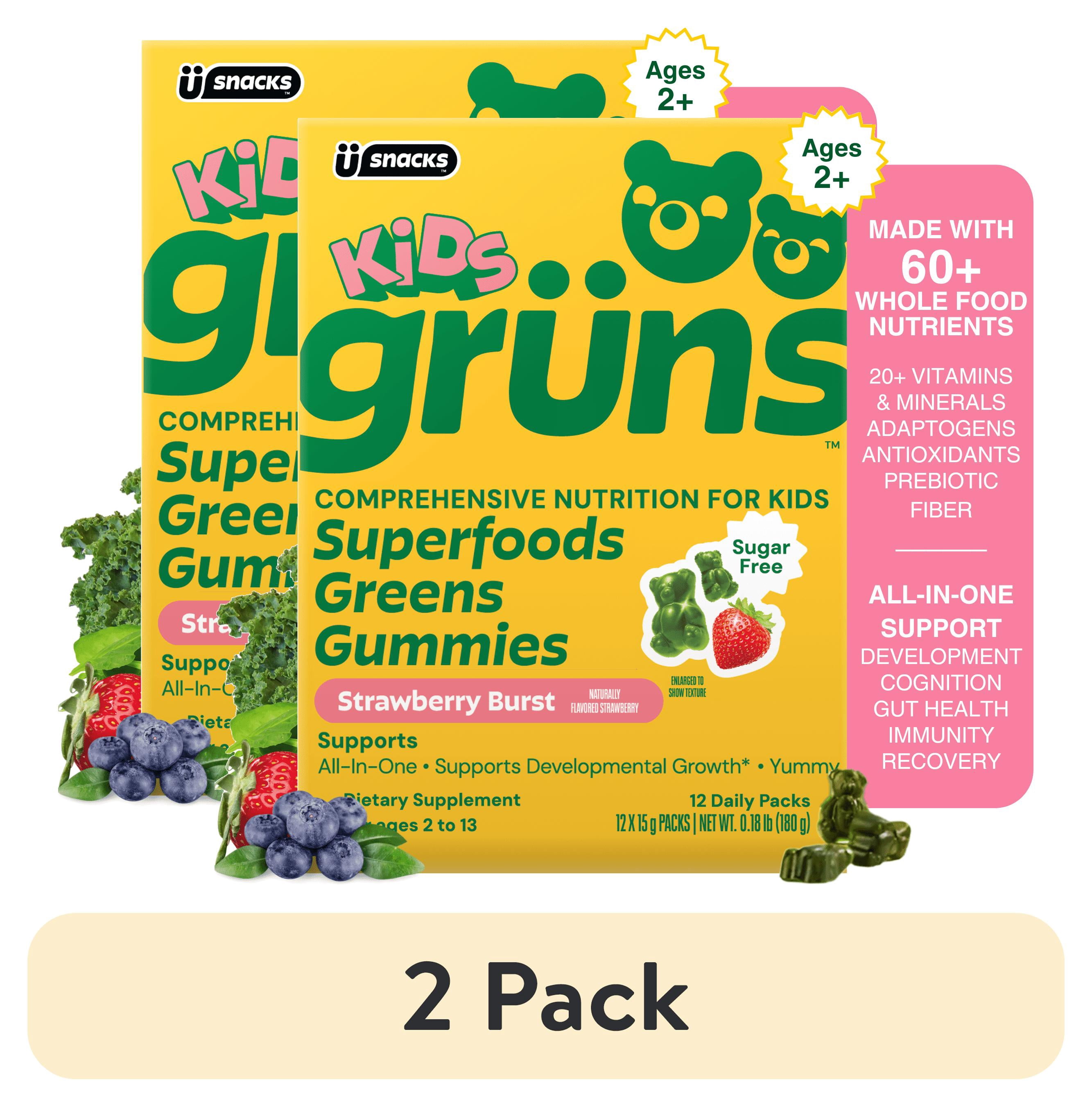 (2 pack) Grüns Kids Superfood Greens Sugar-Free Gummies, Made with 60 ...