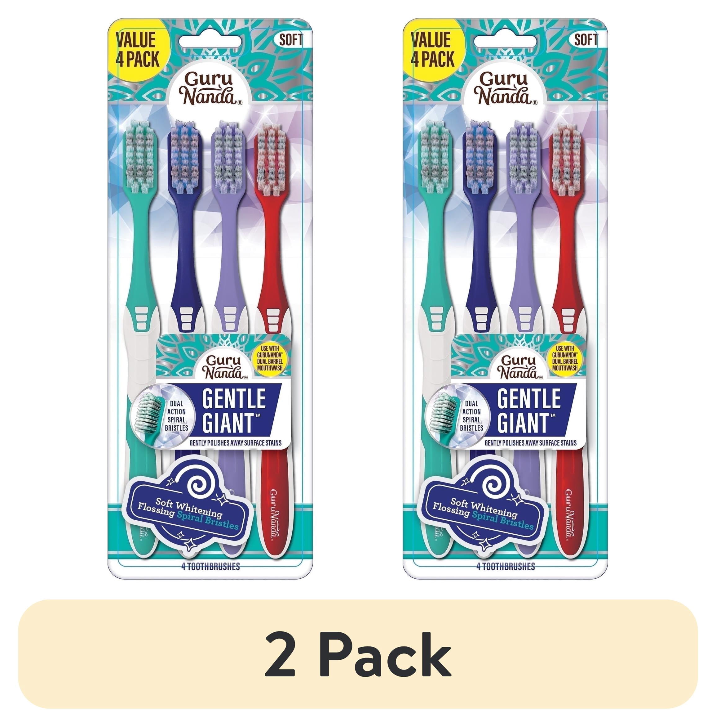 (2 pack) GuruNanda Gentle Giant Toothbrush with Dual Action Flossing ...