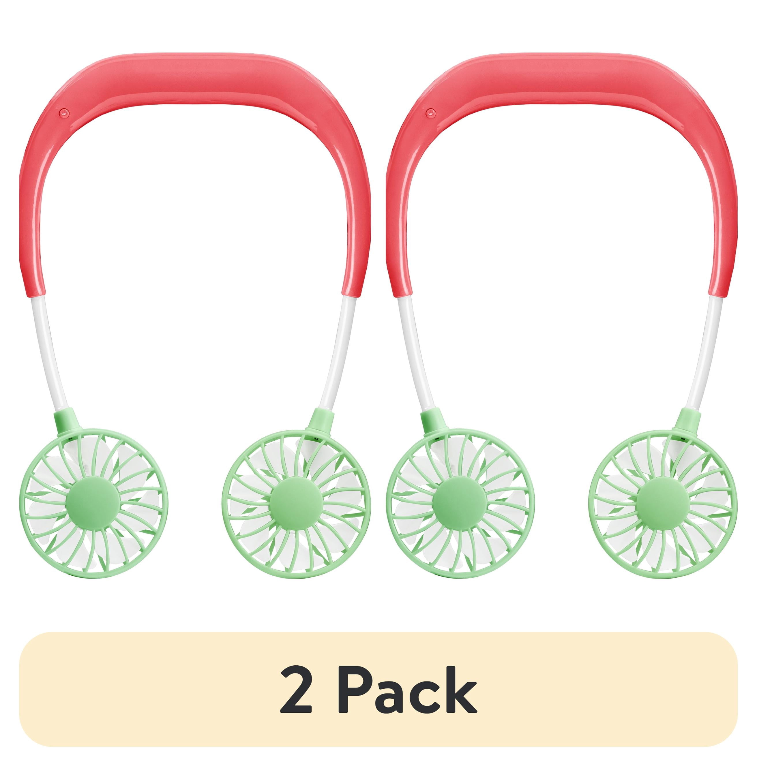 (2 pack) H-GLO Portable Neck Fan with LED Lights, Rechargeable, 3 ...