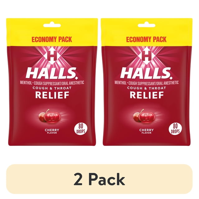 (2 pack) HALLS Relief Cherry Cough Drops, Economy Pack, 80 Drops ...