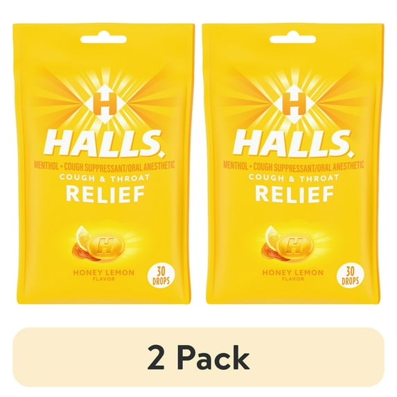 (2 pack) HALLS Relief Honey Lemon Cough Drops, 30 Drops - Walmart.com