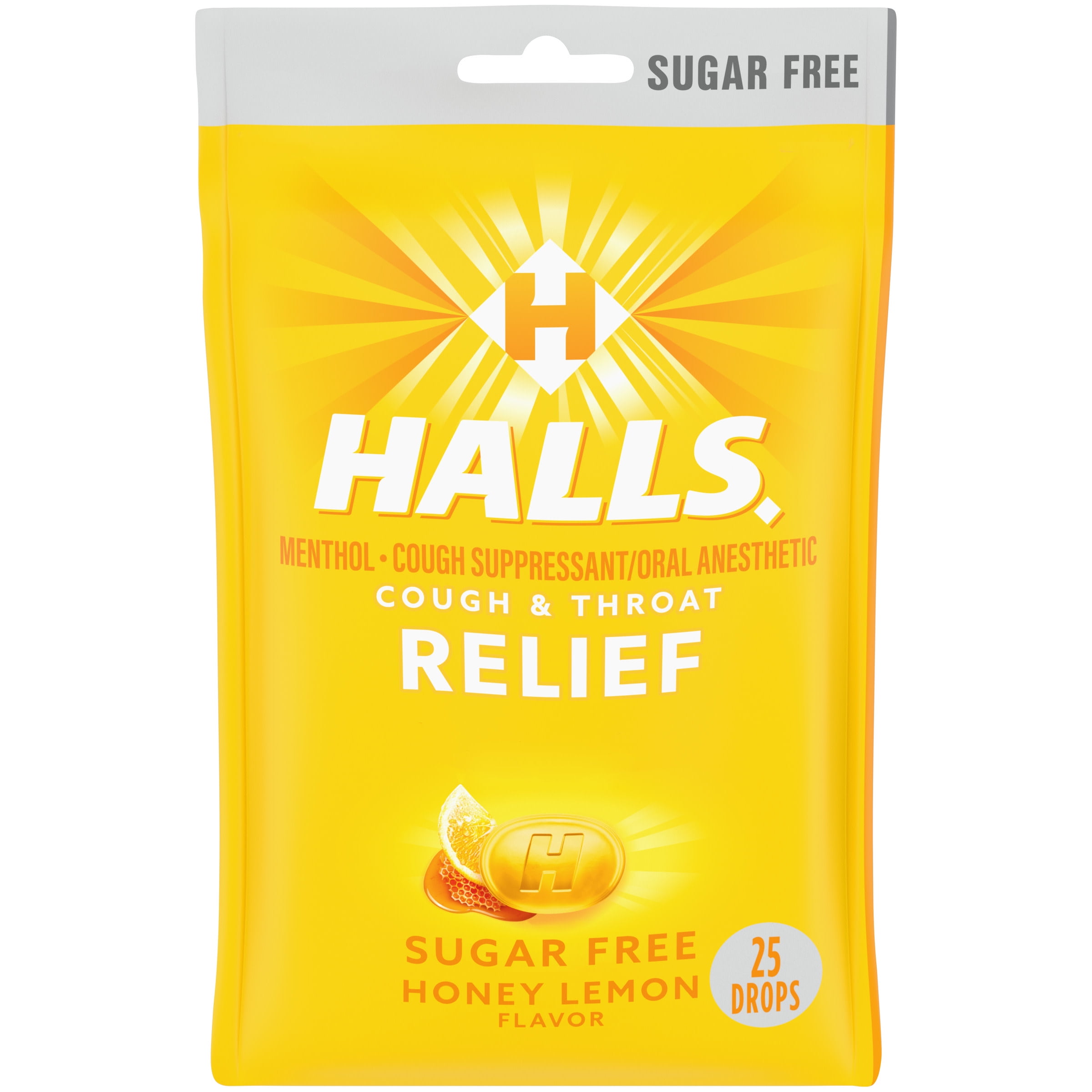 (2 pack) HALLS Relief Honey Lemon Sugar Free Cough Drops, 25 Drops ...