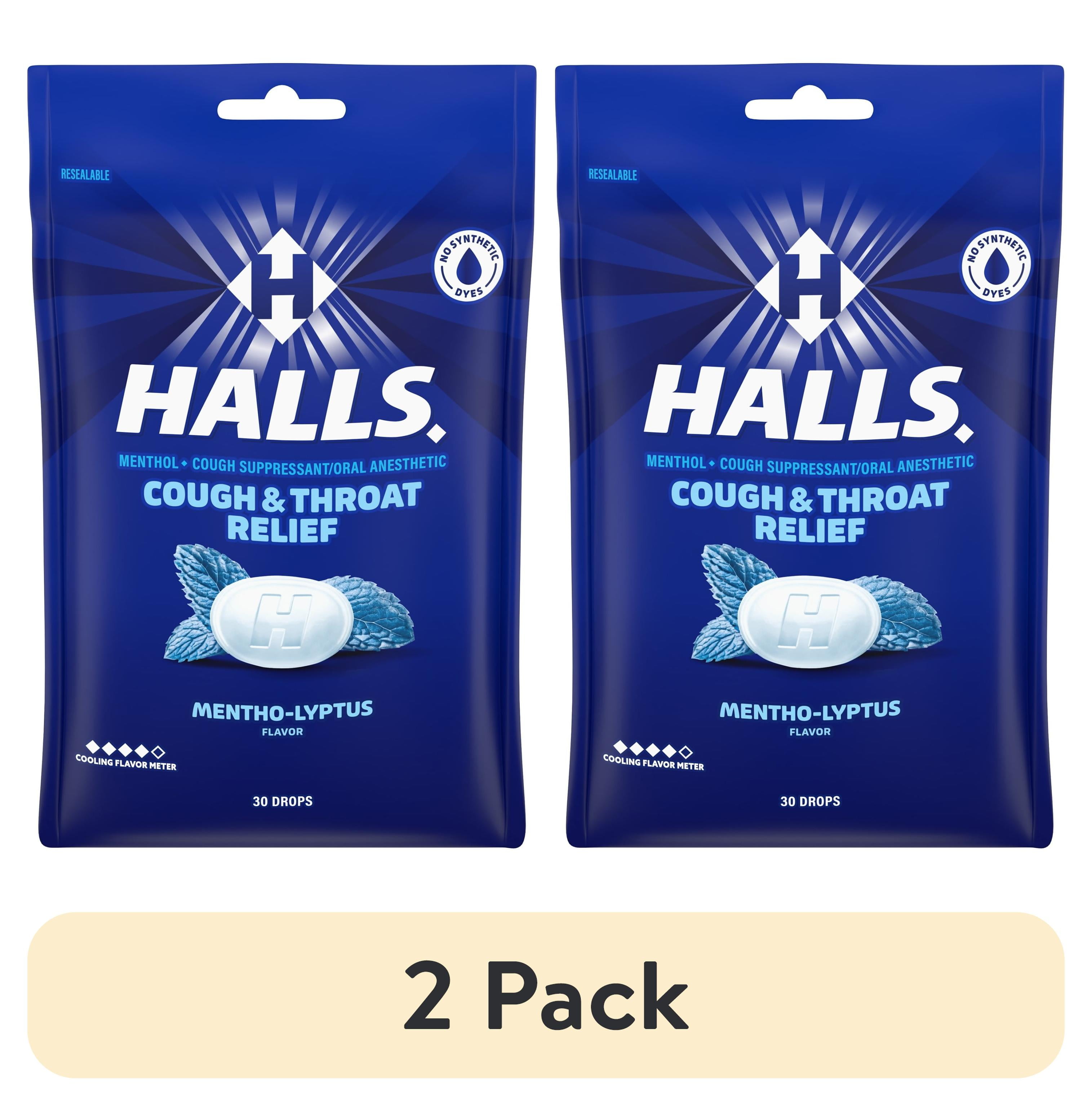 (2 pack) HALLS Cough and Throat Relief Mentho-Lyptus Cough Drops, 30 ...