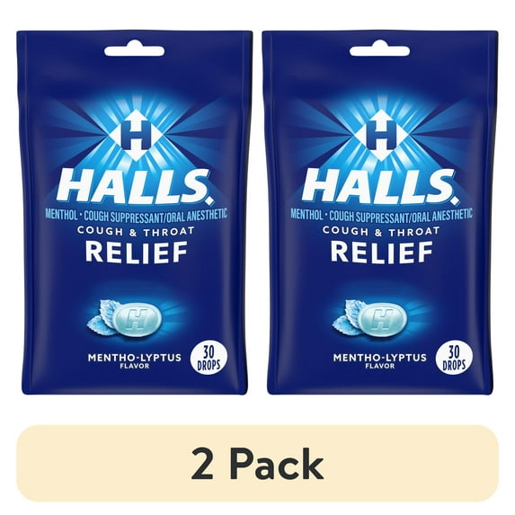 (2 pack) HALLS Relief Mentho-Lyptus Cough Drops, 30 Drops - Walmart.com