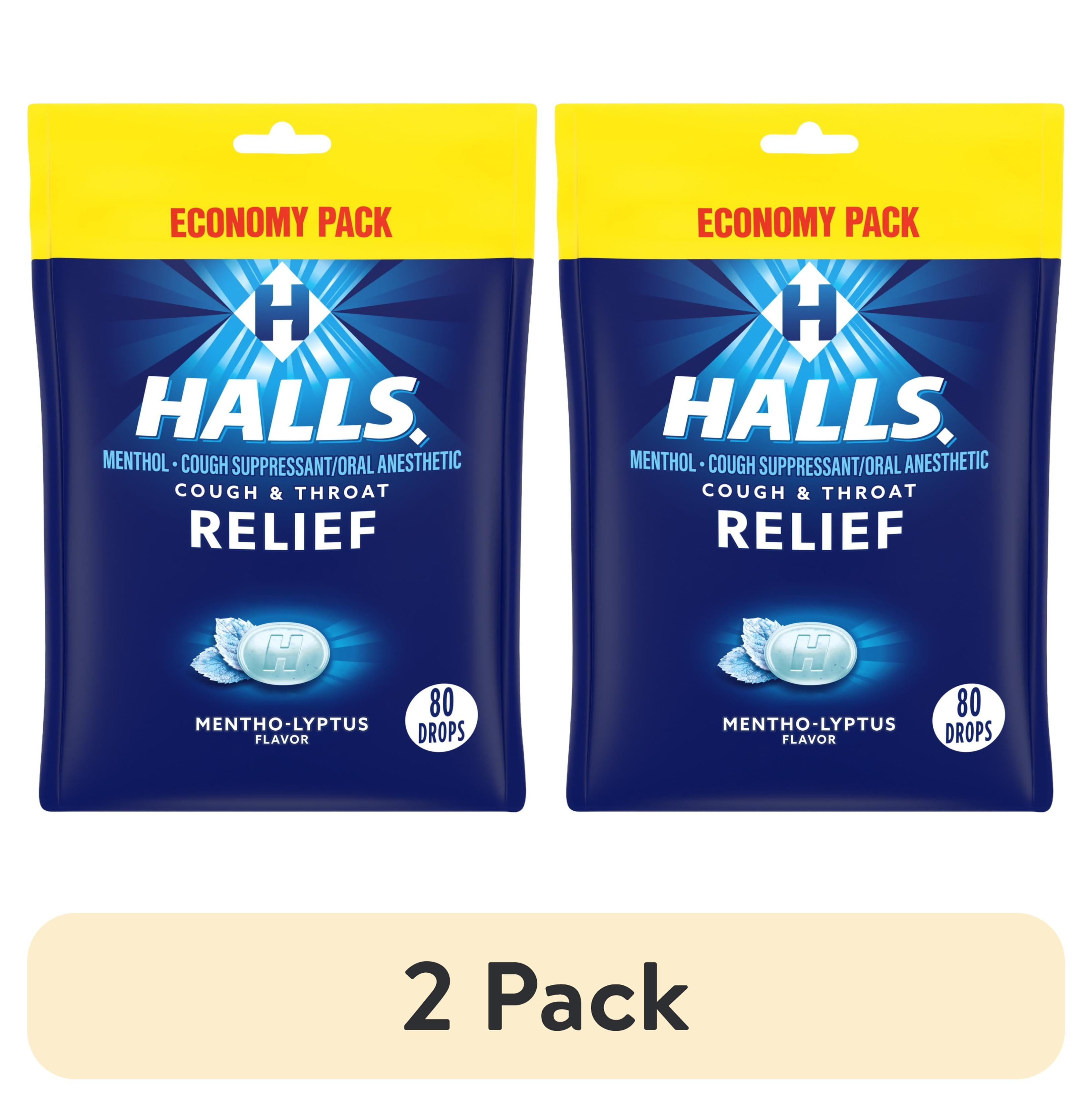 (2 pack) HALLS Relief Mentho-Lyptus Cough Drops, Economy Pack, 80 Drops ...