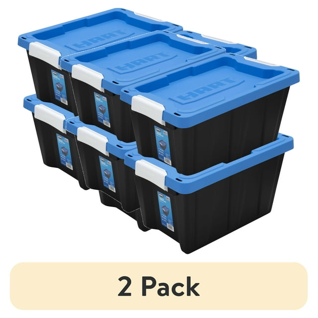(2 pack) HART 5 Gallon Latching Plastic Storage Bin Container, Black ...